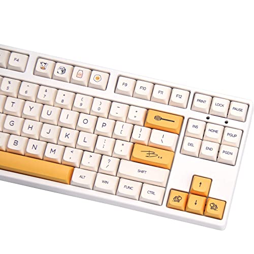 PBT XDA Profile 140 Keys Keycaps Dye Sublimation ANSI Layout Milk & Bee Theme Keycaps for Mechanical Gaming Keyboard Cherry MX Switches (Milk & Bee)
