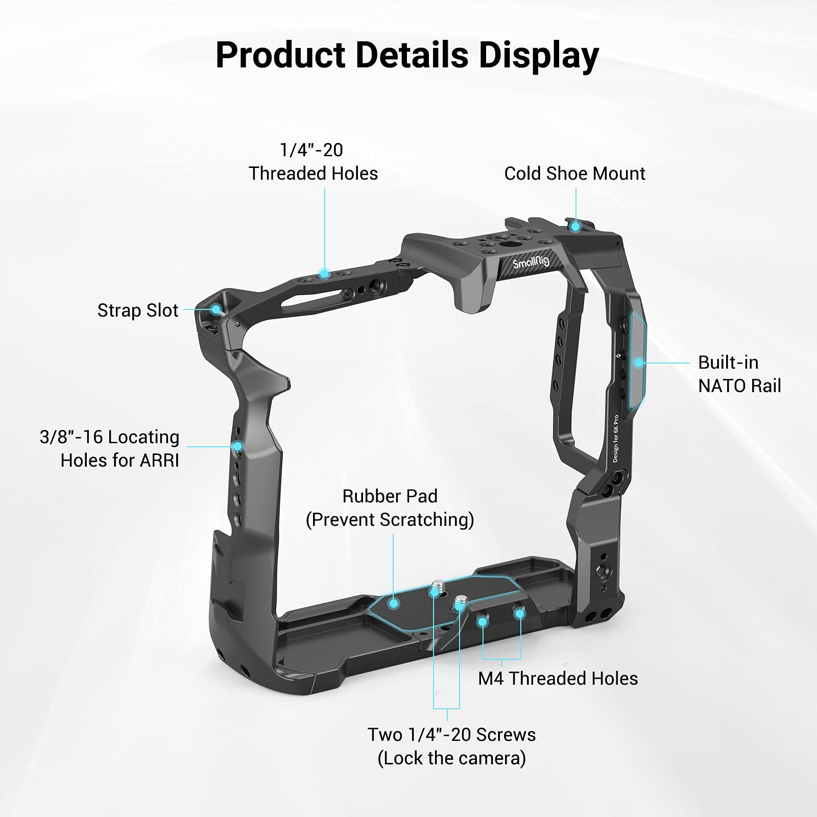SmallRig Battery Grip Compatible Cage Only for BMPCC 6K Pro / 6K G2, Comes with Built-in NATO Rail & Locating Holes for ARRI and Cold Shoe Mount - 3382