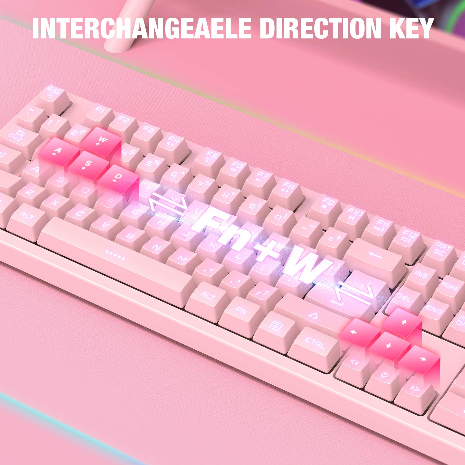 SIMGAL Pink Wired Gaming Keyboard and Mouse Combo, 3-Color LED Backlit Gaming Keyboard and RGB Mouse with 6 Adjustable DPI for PC/Laptop/Win7/Win8/Win10