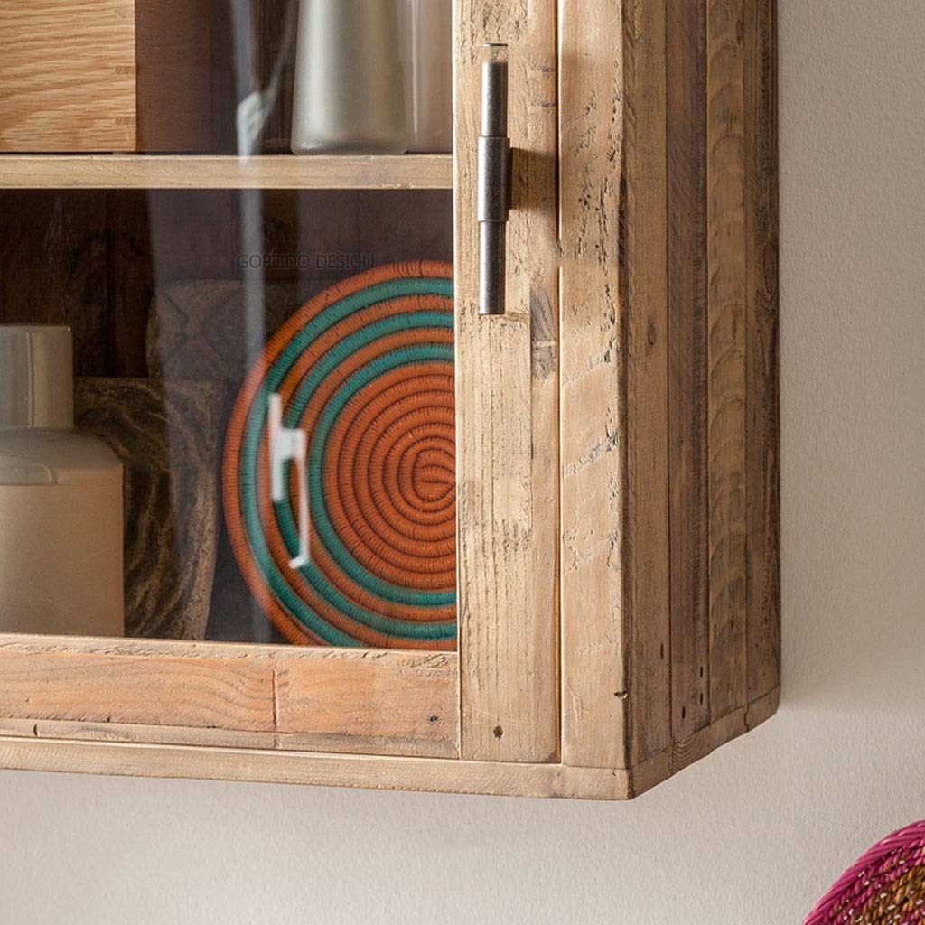 RANRANJJ Rustic Wood and Metal Wall Mounted Double Door Storage Cabinet
