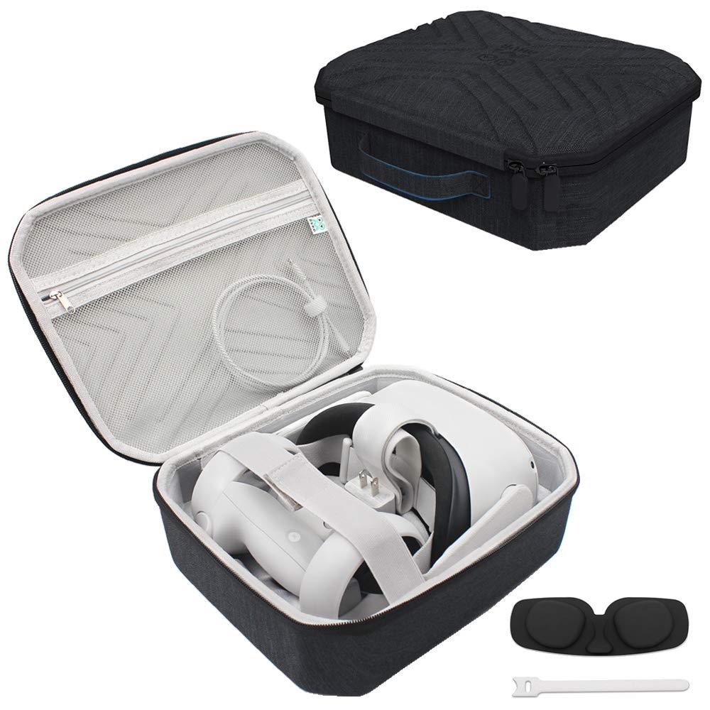 PDTXCLS Pinson Hard Carrying Case for Oculus Quest 2 VR Gaming Headset and Controllers Accessories Protective Cover Storage Travel Bag (Black+Gray)