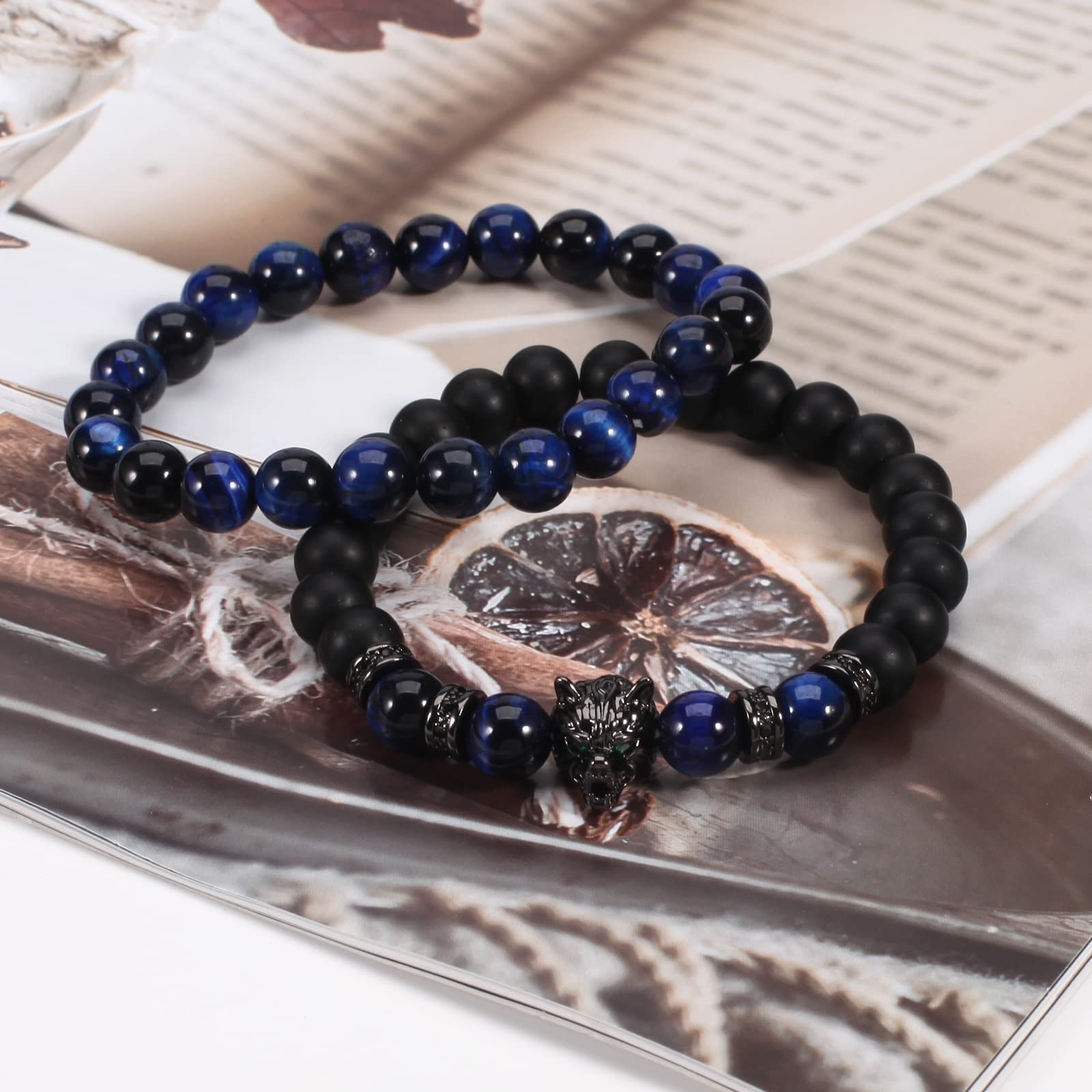 WuCuifu Bohemian Beaded Blue Tiger Eye Bracelets for Men Women Healing Crystals Bracelets