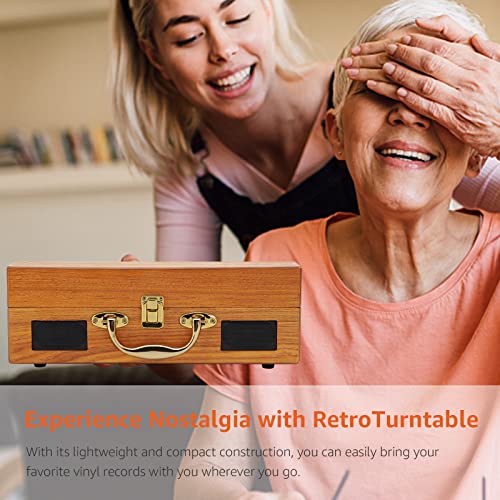 MUSITREND Musitrend Nostalgic Record Player with Bluetooth 3 Speed Turntable Belt Driven Portable Suitcase fit for Home Decoration, Brown (T316WI-USWI)