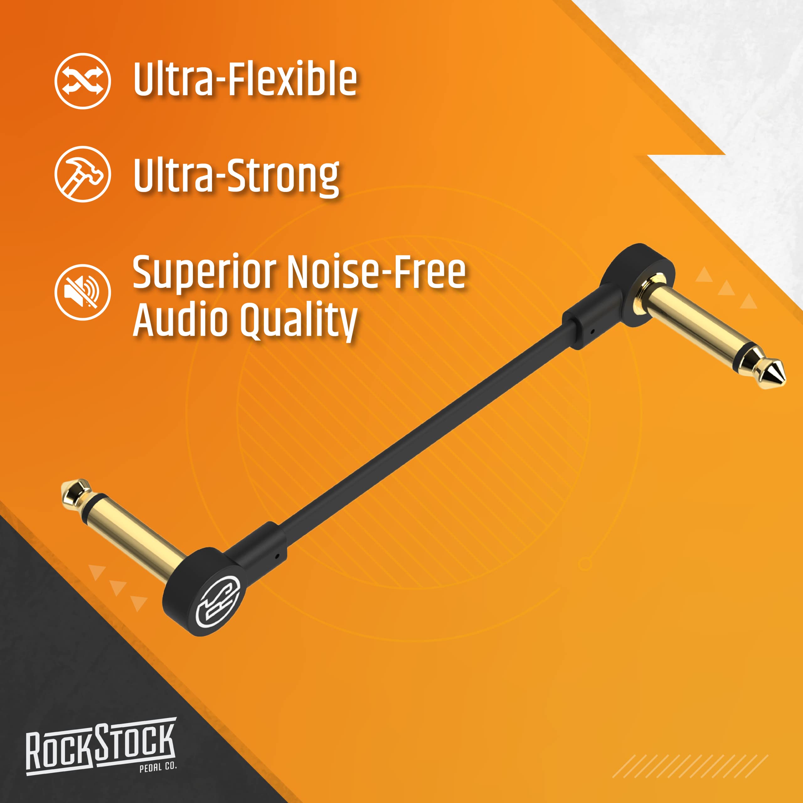 Rock Stock Guitar Pedal Patch Cables - 4 Inch S-Shape Right Angle Pedal Board Cable to Maximize Space - Durable & Low Noise Gold Plated Connectors