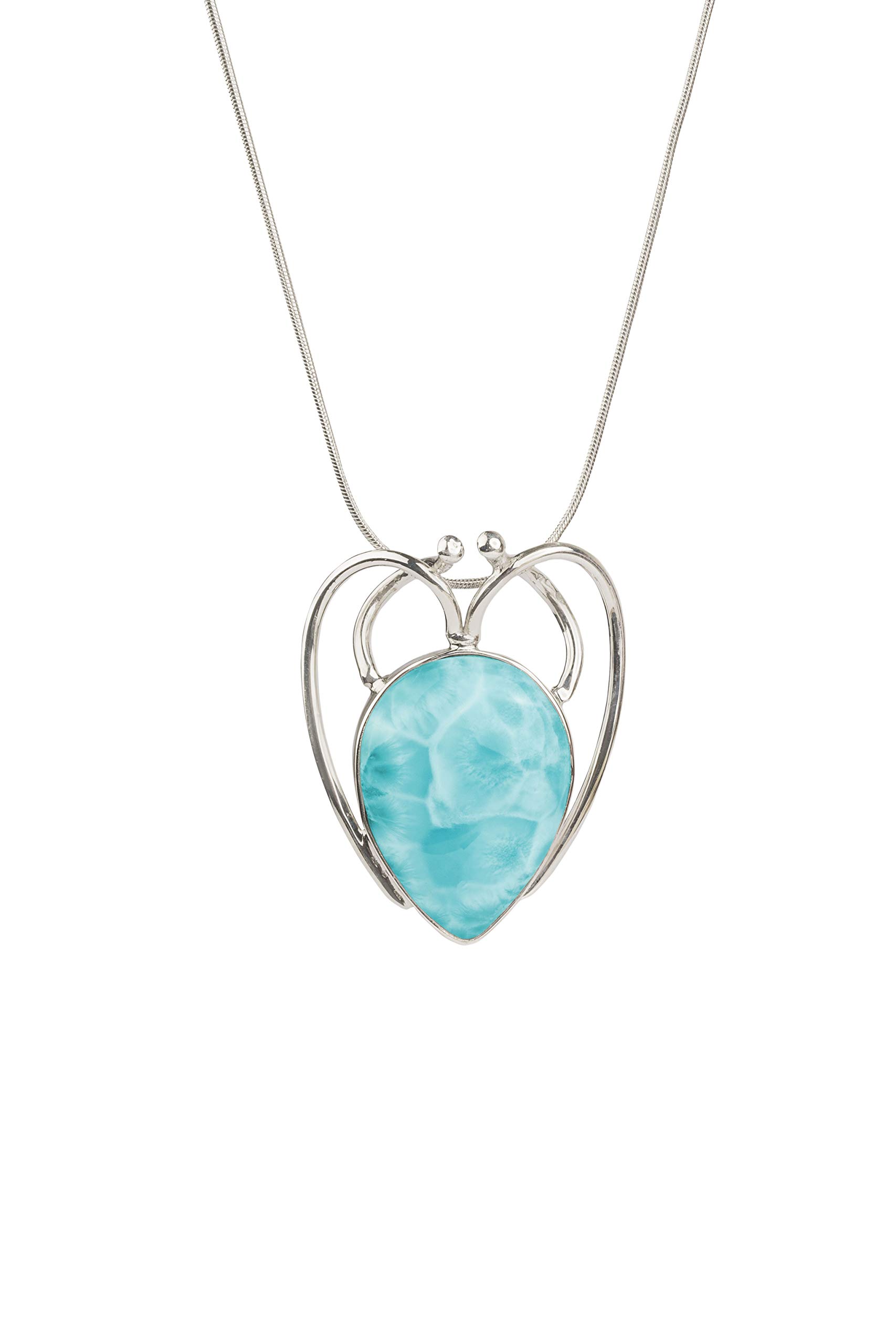 Rock's Rocks Sterling Silver Natural Larimar Teardrop Pendant with 25x18mm Stone, 1-3/8" Long