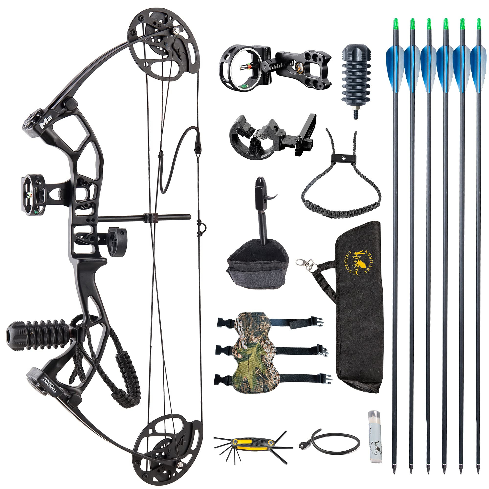 TOPOINT ARCHERY M2 Junior Compound Bow Set Beginners,Youth&Kids Bow Women Bow 17"-27" Draw Length,10-40Lbs Draw Weight,290fps IBO, Bow Only 2.54lbs,Lightweight Design (Muddy Girl with Carry Case)