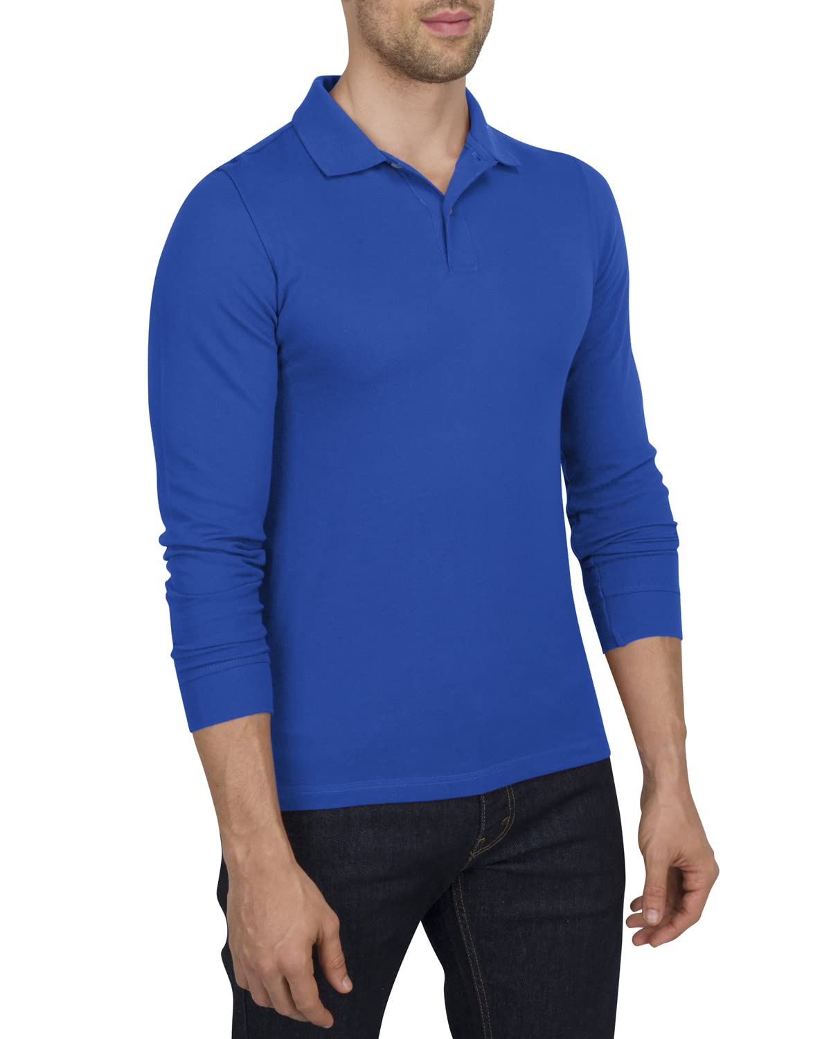 Three Sixty Six Men’s Untucked Casual Long Sleeve Polo - Collared Untuck Shirt with Two Button Placket and Stretch Fabric Ocean Blue