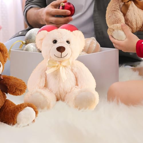 UHousDeco 3 Packs Beige Cute Teddy Bear Plush Stuffed Animals Wearing a Bow Baby Shower for Kid Gift
