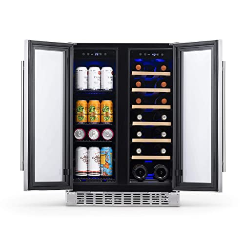 NewAir 24” Wine and Beverage Refrigerator, 18 Bottle and 60 Can Dual Zone Wine Fridge, Built-in Wine Cooler, Stainless Steel Mini Fridge for Bedroom, Kitchen Cabinet, Bar Cabinet, Home Office