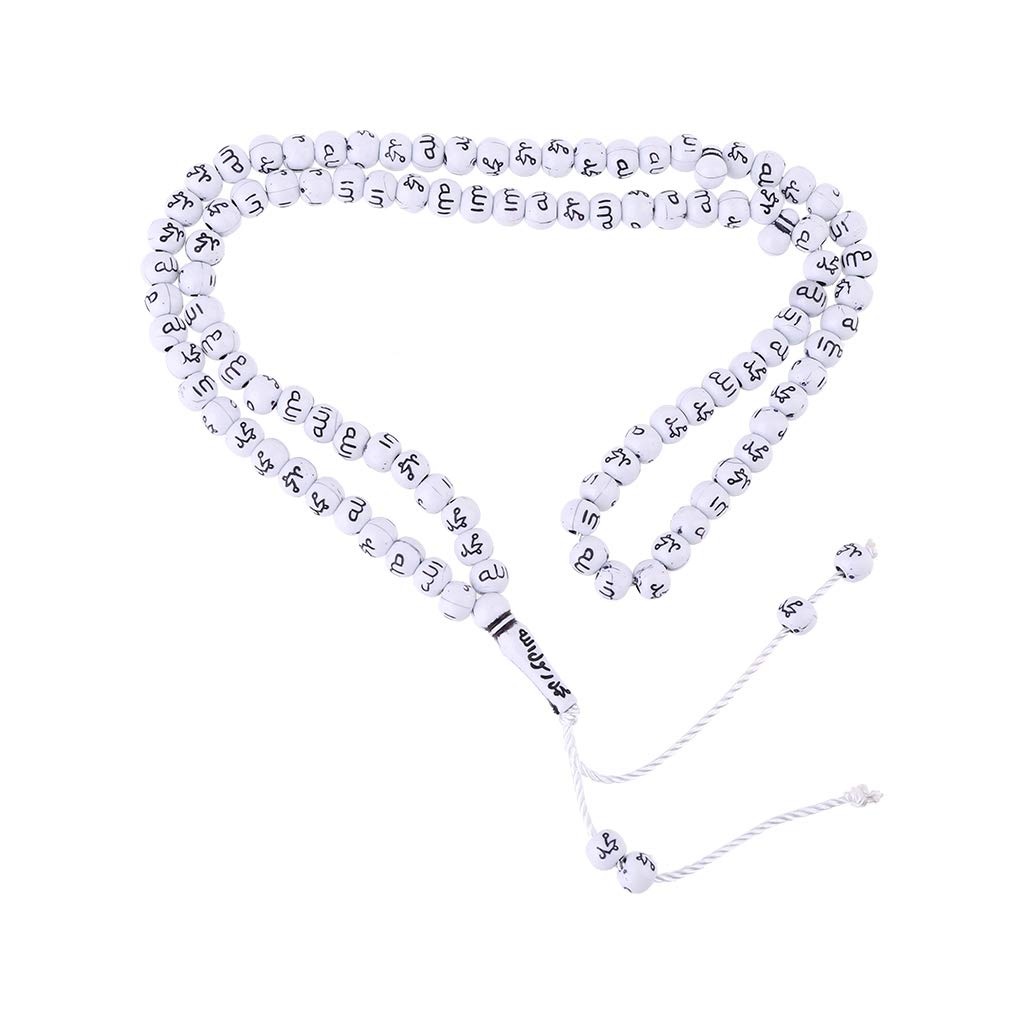 VAYNEkaisa Round Shape Prayer Beads Muslim Islamic Tasbih Allah Beaded Adults Bracelet White