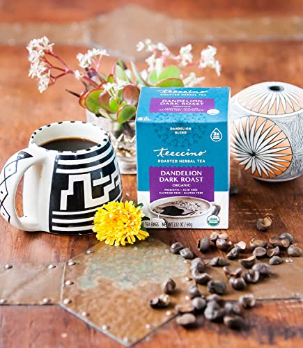 Teeccino Dark Roast Dandelion Tea - Rich & Roasted Herbal Tea That’s Caffeine Free & Prebiotic with Detoxifying Dandelion Root, 25 Tea Bags (Pack of 3)