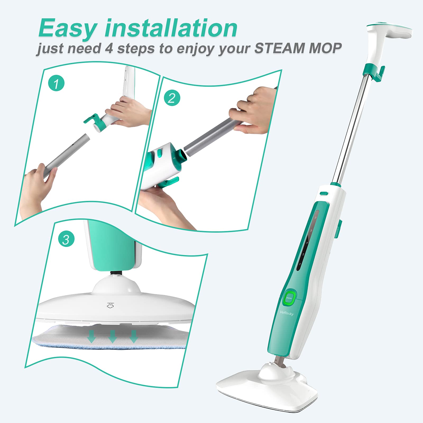Steam Mop, Steamer for Cleaning Hardwood Floor Cleaner for Tile Grout Laminate Ceramic, Lightweight Steam Mops Machine with 3 Steam Levels