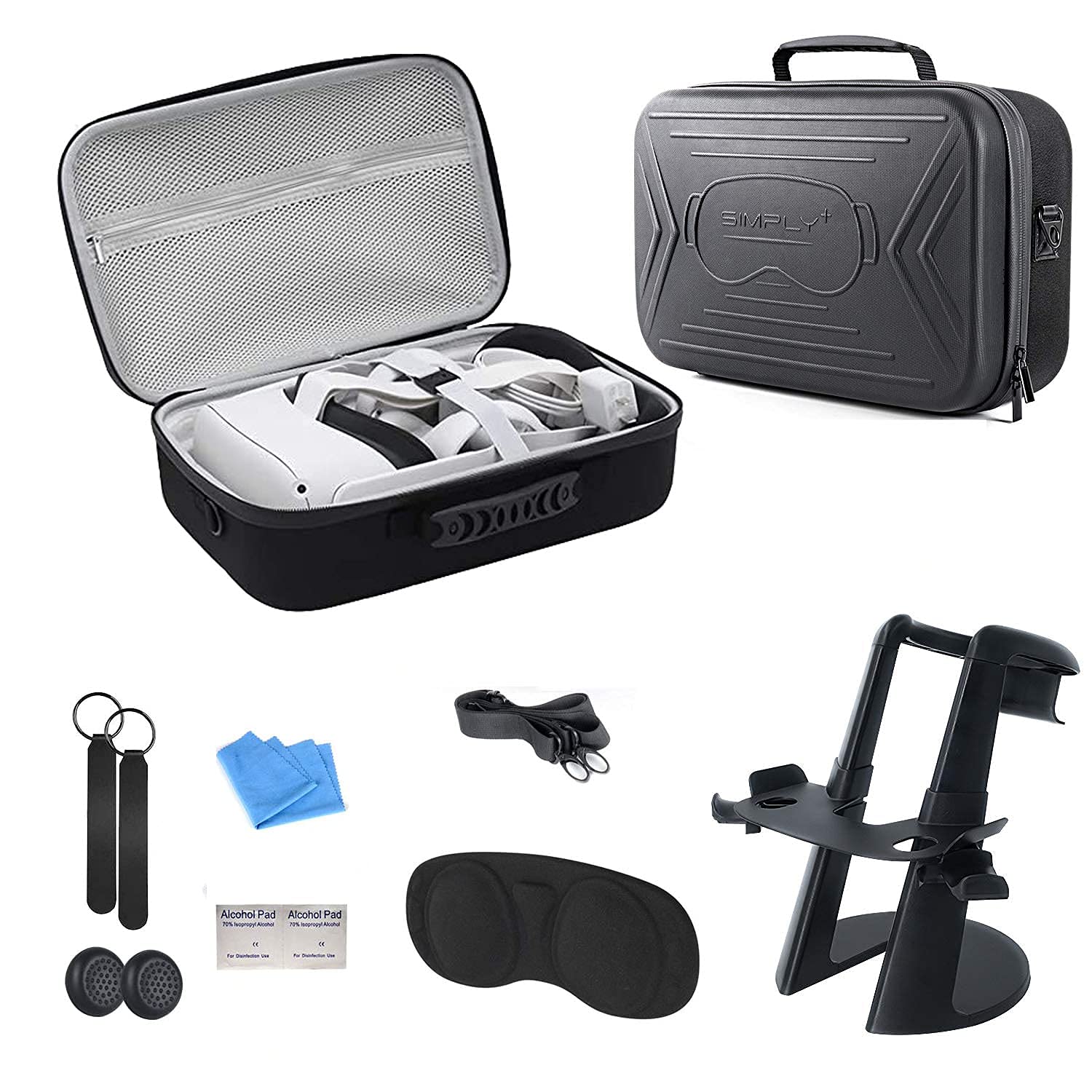 SIMPLY + Travel Case for Oculus Quest 2 /Elite Head Strap/Halo Strap Carrying VR Gaming Headset, Hard Storage Bag Go, Touch Controllers Accessories, 13*9*5.1 inches (Renewed)