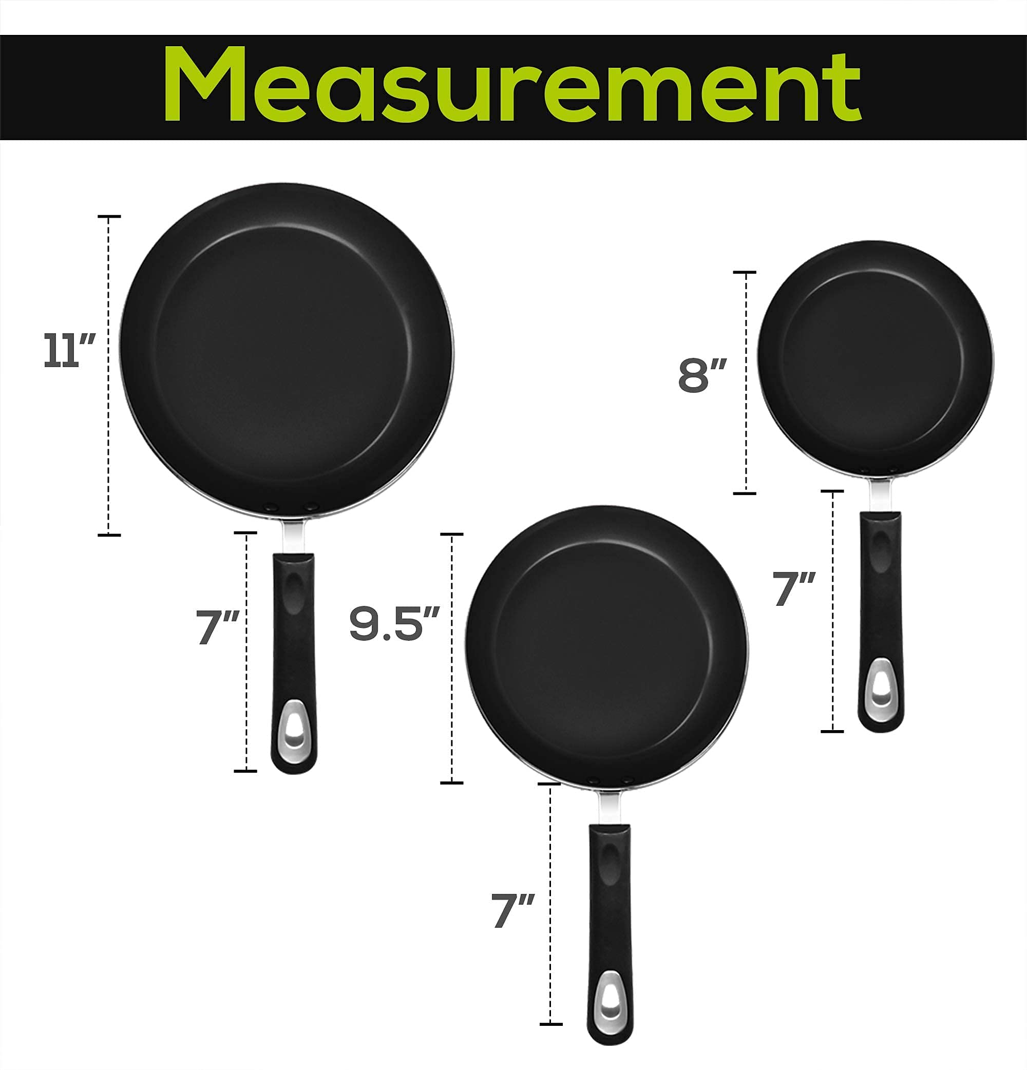Utopia Kitchen 1 Quart & 2 Quart Nonstick Saucepans with Glass Lids & along with 8β 9β & 11β Nonstick Frying Pan - Induction Bottom - Multipurpose Use for Home Kitchen or Restaurant - Grey-Black