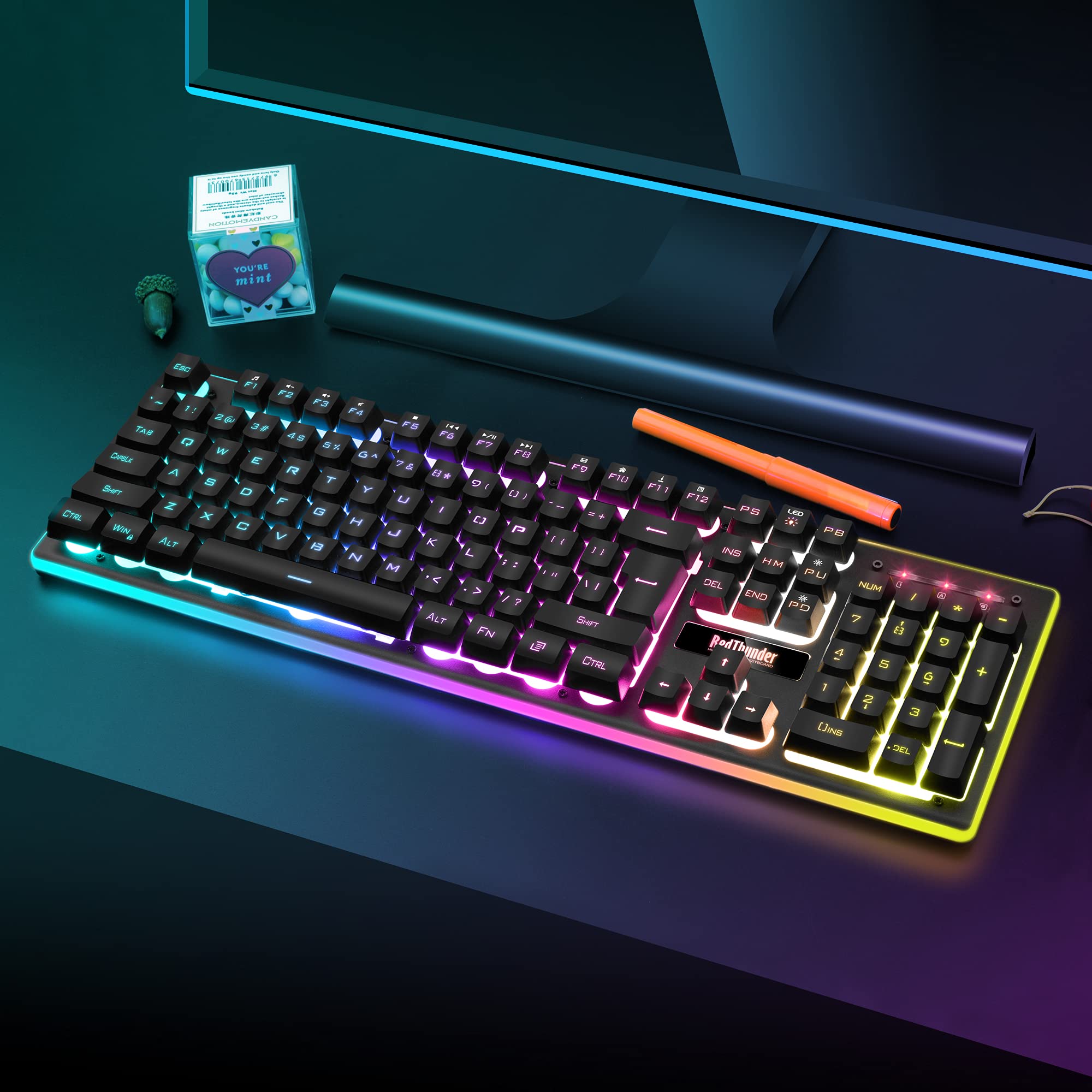 RedThunder K10 Wireless Gaming Keyboard, Rechargeable 3000mAh 2.4G LED Backlit Wireless Keyboard, Ergonomic Keyboard with Mechanical Feeling Keys for PC PS4 Xbox One Mac, Teclado Gamer, White