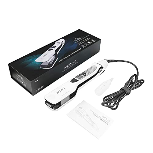 MKBOO Hair Straightener with Steam,Salon Professional Nano Titanium Ceramic Steam Flat Iron with Removable Comb+Digital LCD+5 Level Adjustable Temperature+Auto Temperature Lock White