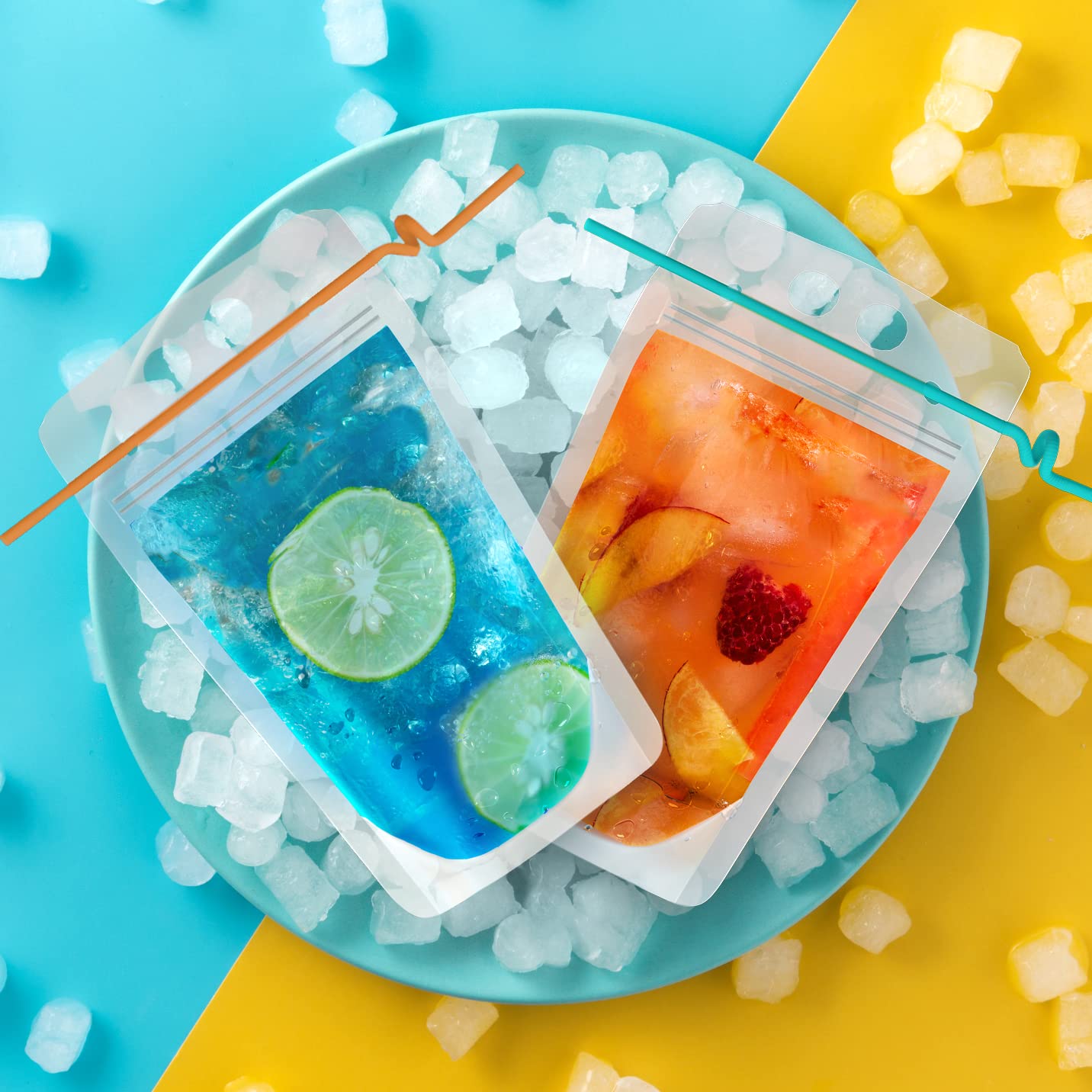 UTILE Clear 100 PCS Drink Pouches 12 oz for Adults and Kids with Individually Wrapped Straws, Reclosable Zipper Smoothie Juice pouches – Hand Held Translucent Bag Funnel Included