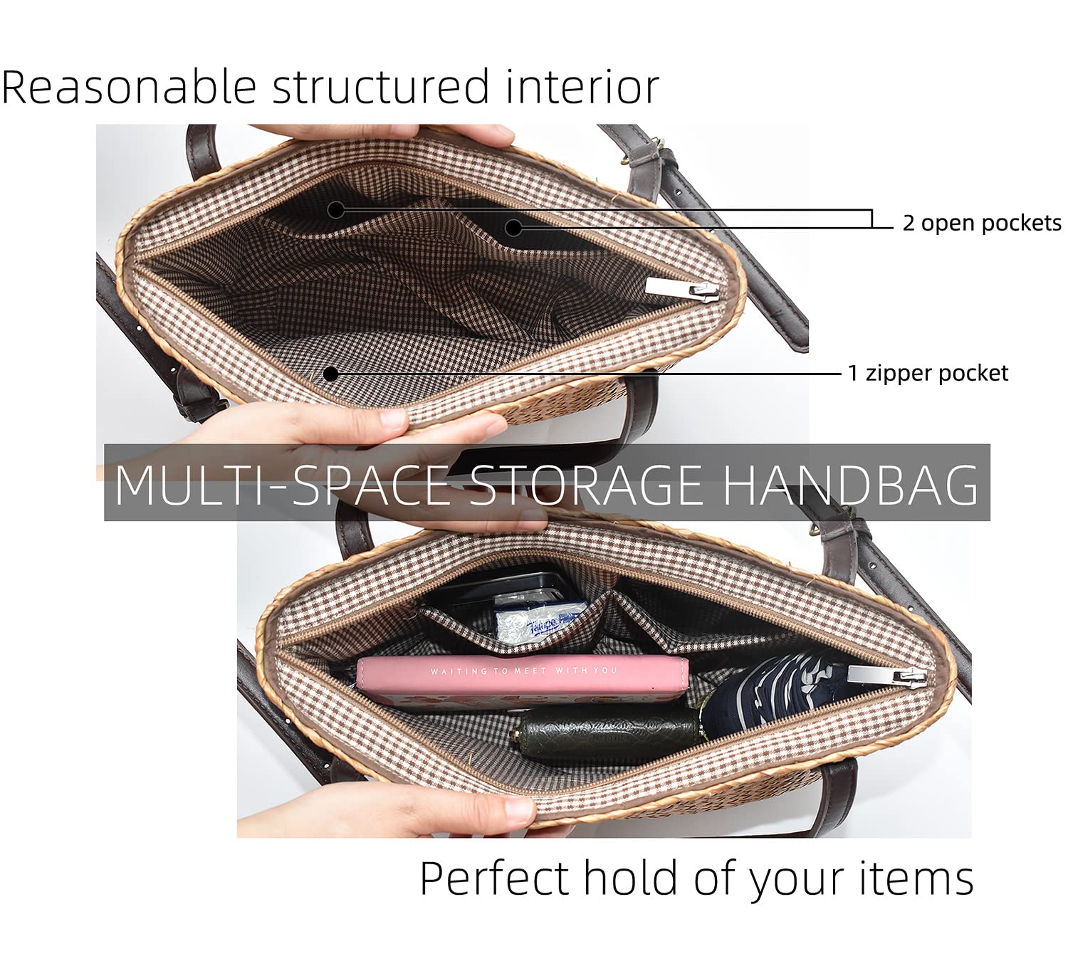 TICYACK Straw Tote Bag - Straw Women's Shoulder Bags, Straw Purse for Womens/Handmade Handbag