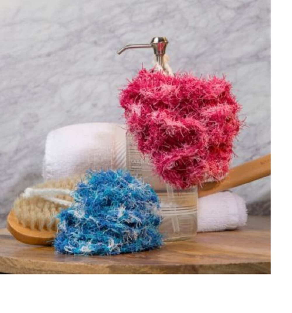 Red Heart Yarn Scrubby Cotton Yarn 2-Pack Bundle with Bella's Crafts Stitch Markers (Tranquil Print), multicolor