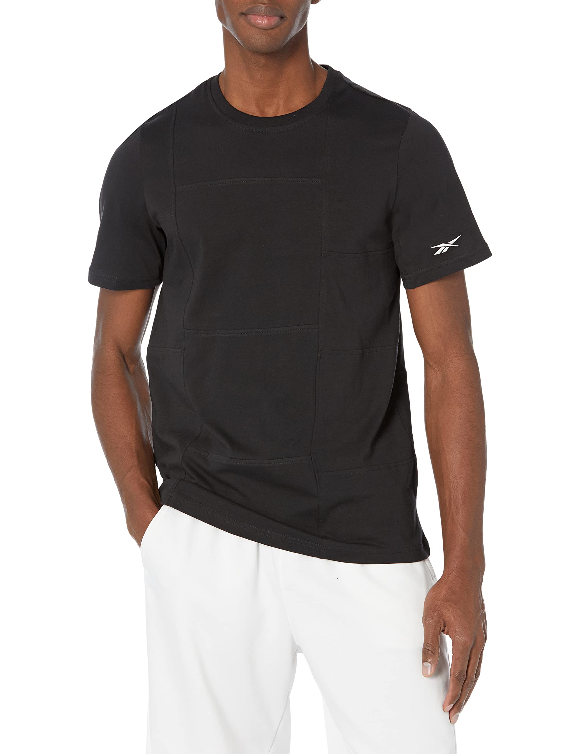 Reebok Men's Standard Minimal Waste Tee, Black/Small White Logo, Large