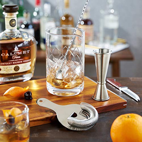 Viski Stainless Steel Bartender Set 4pcs Kit, Drink Mixers for Cocktails Gift Essentials: Mixing Glass, Hawthorne Strainer, Double Jigger and Barspoon, Silver