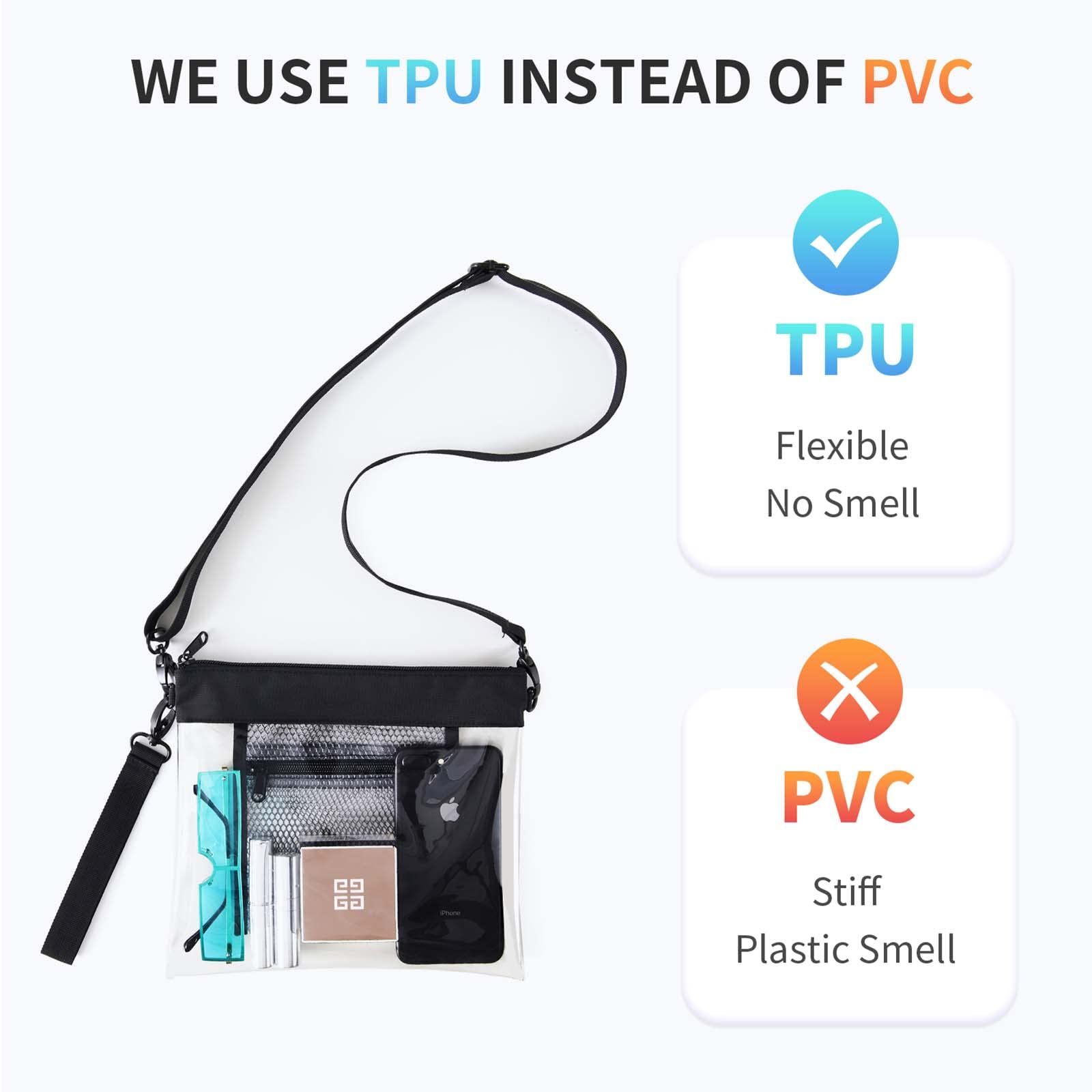 Vorspack 2 Packs Clear Purse Stadium Approved Clear Bag with Inner Pocket for Sport Events Games Concert