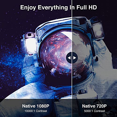 Native 1080P Projector, Indoor Outdoor FHD Projector 8000 Lumen High Bright for Movie Video Games, High Performance Multimedia Projector for Business, Phone DVD PC Supported, Low Noise