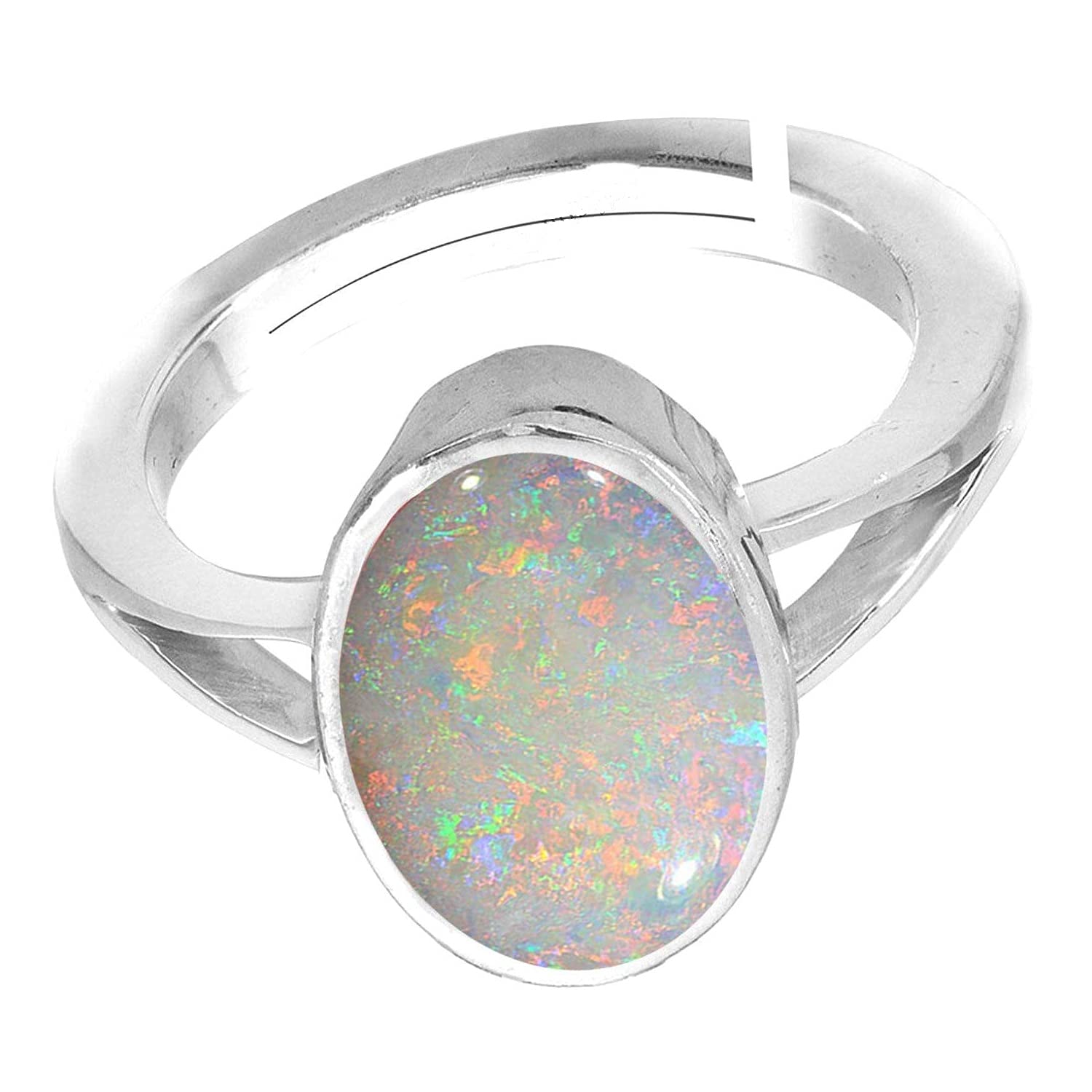 SirDaksh 4.20 Carat 5.25 Ratti Natural Certified White Ethopian Opal birthstone Stone Sterling 92.5 Silver Adjustable Ring for Women and Men, (OPSI_AD-ST176)