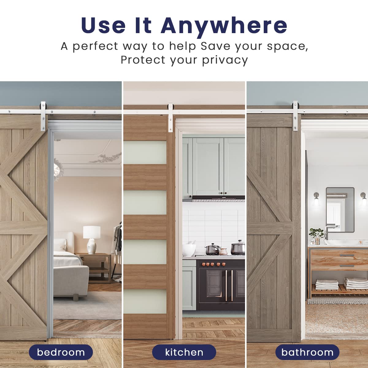 SMARTSTANDARD 6 Feet Brushed Nickel Sliding Barn Door Hardware Kit-Sturdy Silvery Track-Smoothly and Quietly-Simple and Easy to Install-Fit 36" Wide Door Panel (J Shape Hanger)