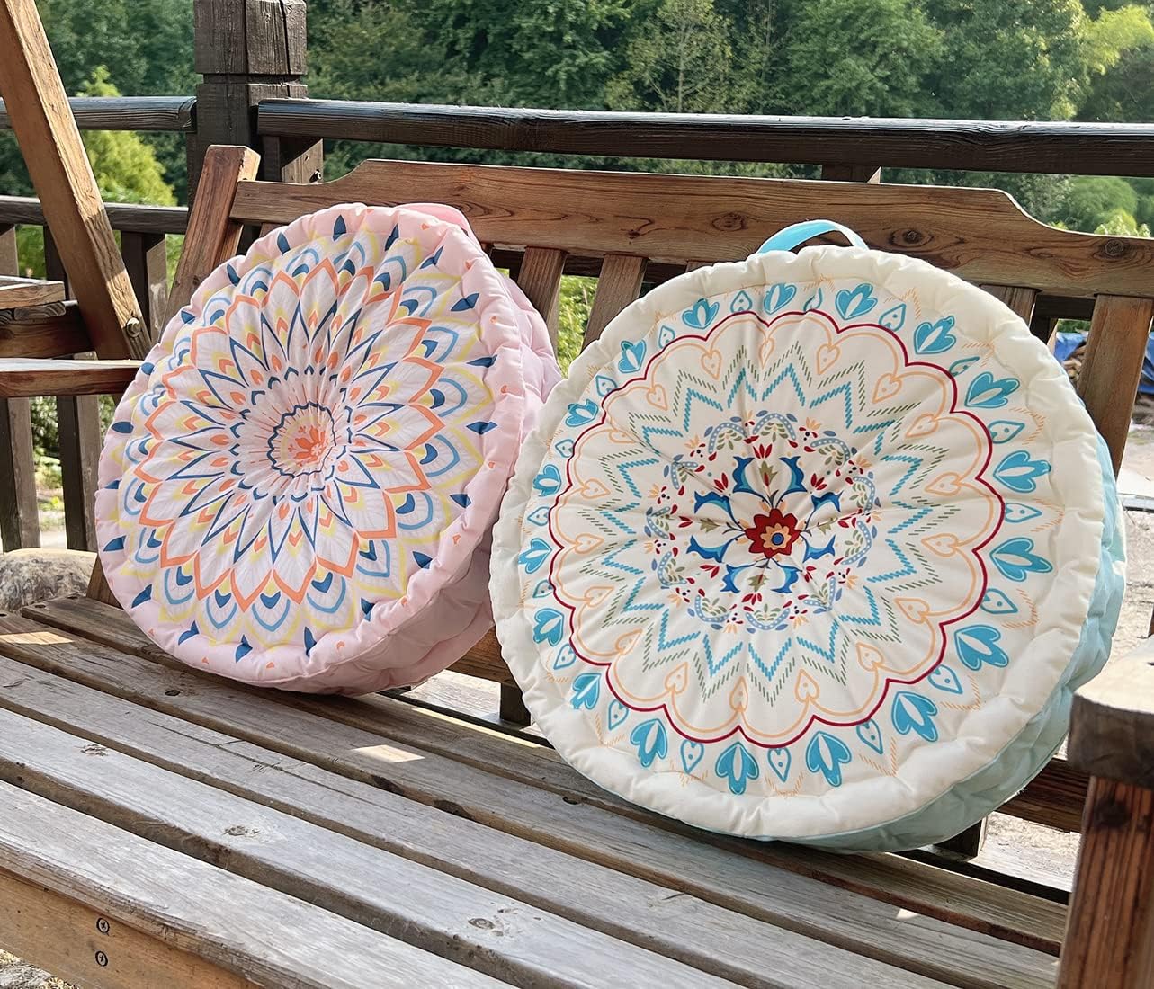 vctops Boho Print Round Chair Pad with Handle Soft Velvet Chiar Cushion Floral Pattern Thicken Seat Cushion for Dining Chairs, Office Chairs, Hardwood Floors (Blue A,16"x16")