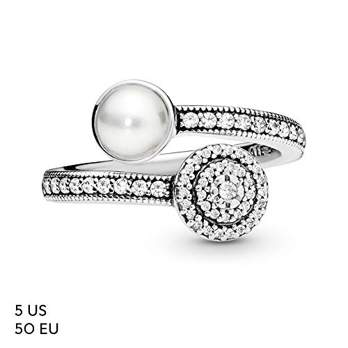 Pandora Jewelry Pave White Crystal Pearl and Cubic Zirconia Ring in Sterling Silver, Size 5