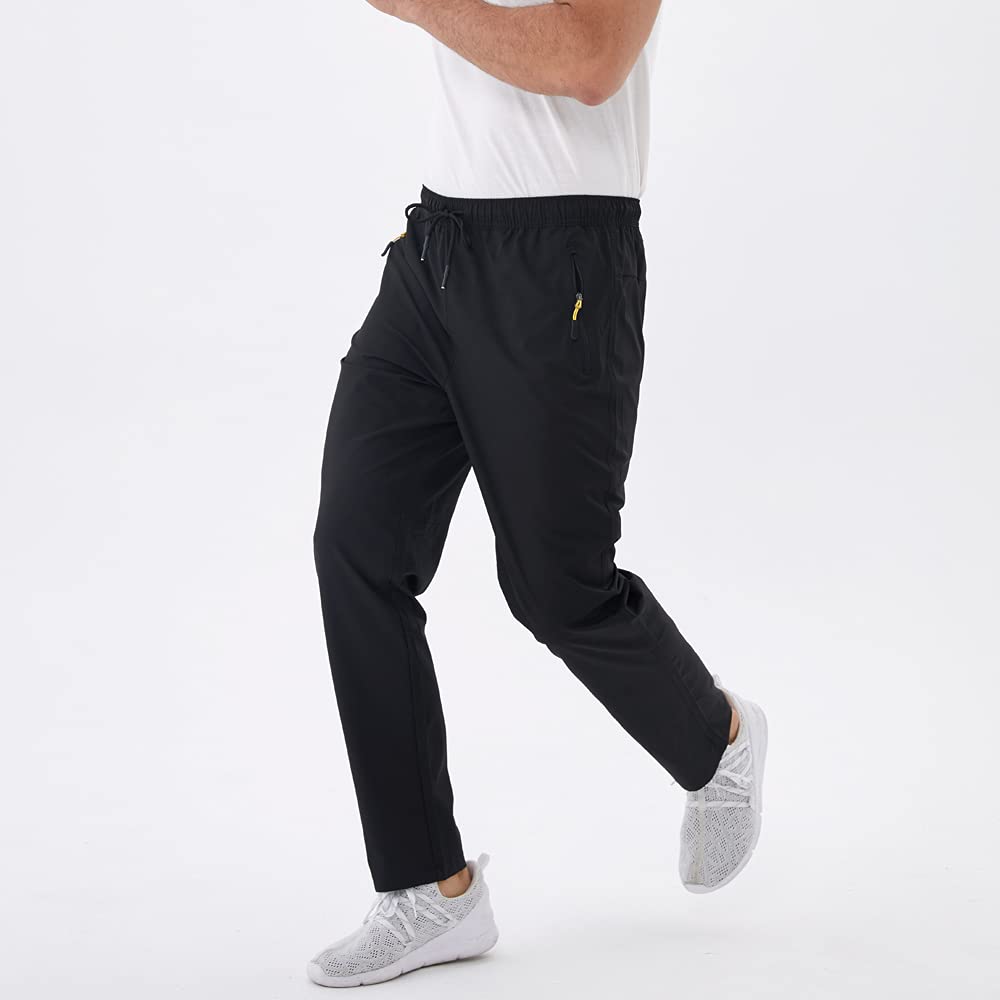 Rapoo Hiking Pants Men Men's Casual Workout Athletic Sweatpants Joggers Pants Elastic Waist Jogging Running Pants for Men with Zipper Pockets 05 Black 3XL