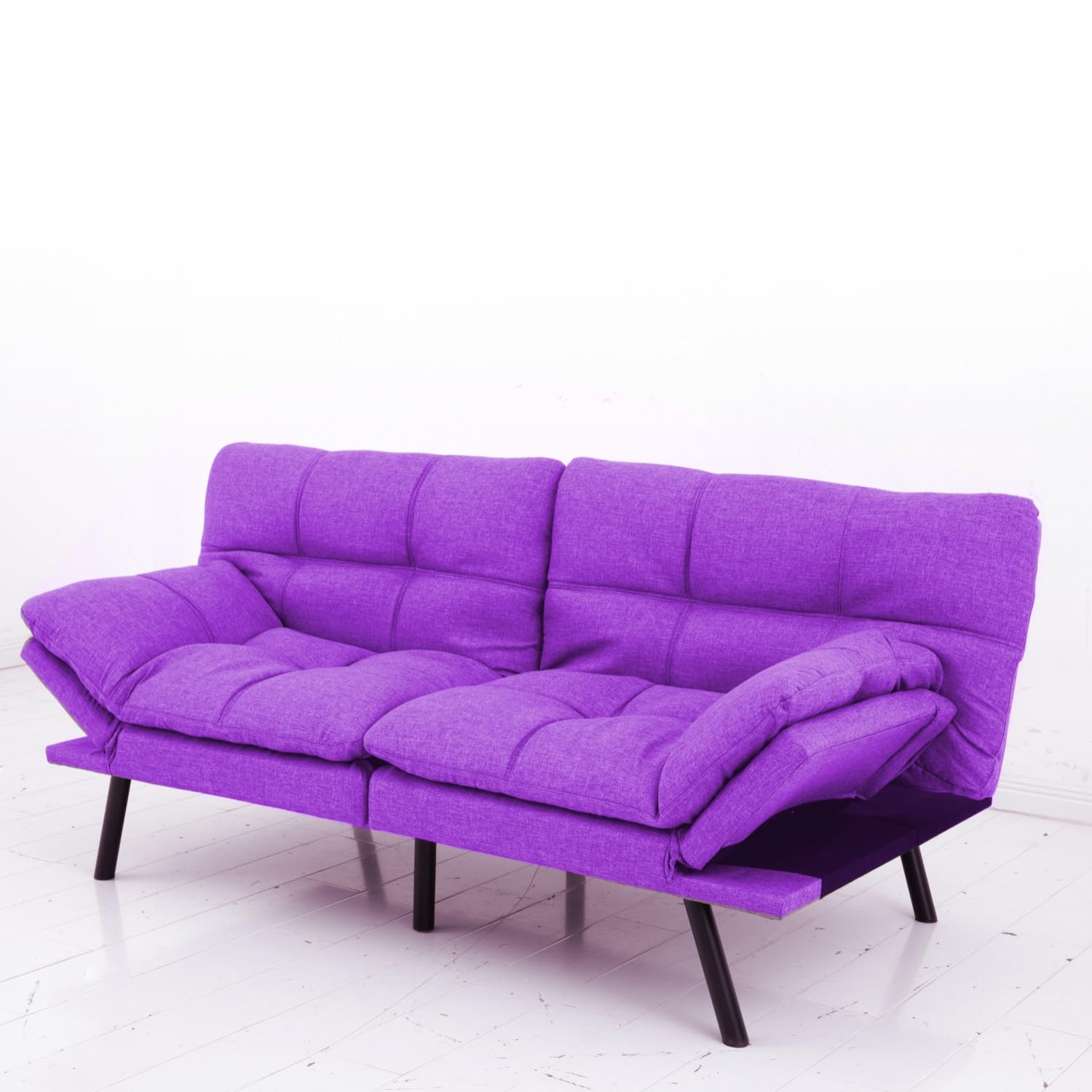MUUEGM Faux Leather Futon Bed, Convertible Memory Foam Sofa Bed, Modern Love Seat for Living Room,Compact Space,Apartment,Office,Adjustable Backrests Armrests Couch Sleeper,71" Sofas, Purple