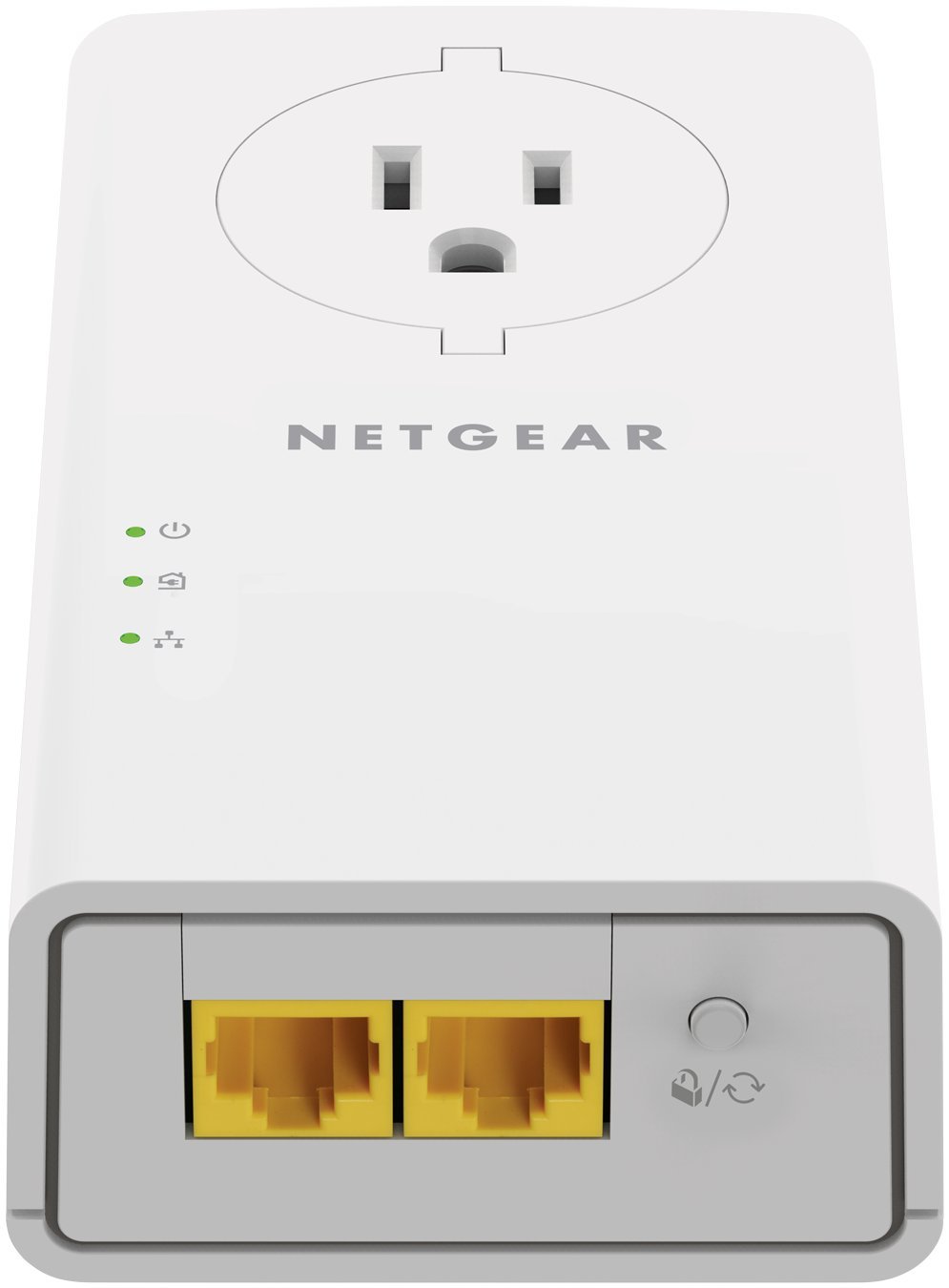 NETGEAR Powerline adapter Kit, 2000 Mbps Wall-plug, 2 Gigabit Ethernet Ports with Passthrough + Extra Outlet (PLP2000-100PAS), White
