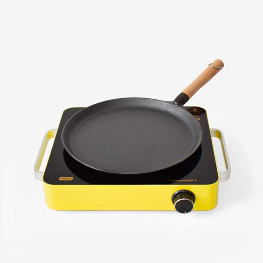 XD Designs Pancake Crepes Frying Pan Cast Iron, Induction, with Beech Handle, Skillet for Steak Pizza, Frying Eggs, for Breakfast,-18cm