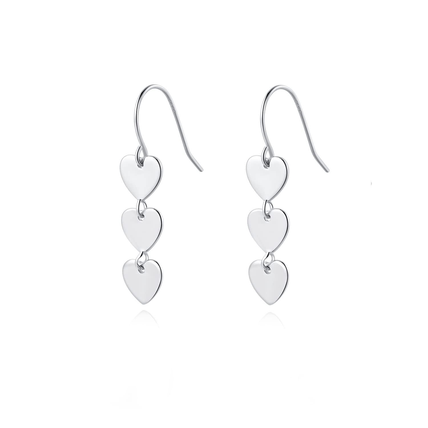 Reffeer Solid 925 Sterling Silver Love Heart Drop Earrings for Women Teen Girls Sweet Heart Dangle Earrings Hook Earrings (A-Silver)