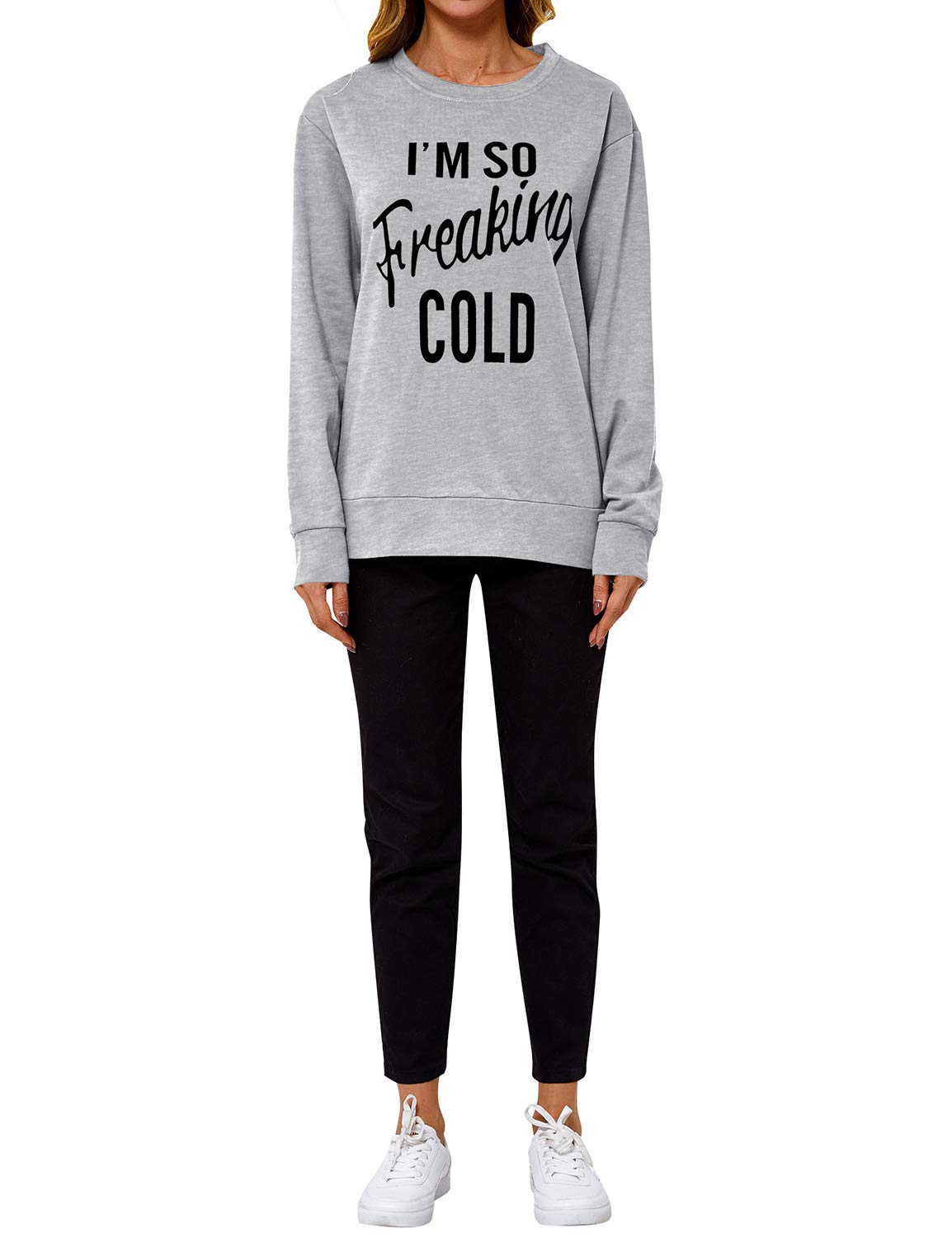 Nlife Women I am Cold Letter Long Sleeve Funny Graphic Oversized Sweatshirts Casual Christmas Sweatshirt Tops