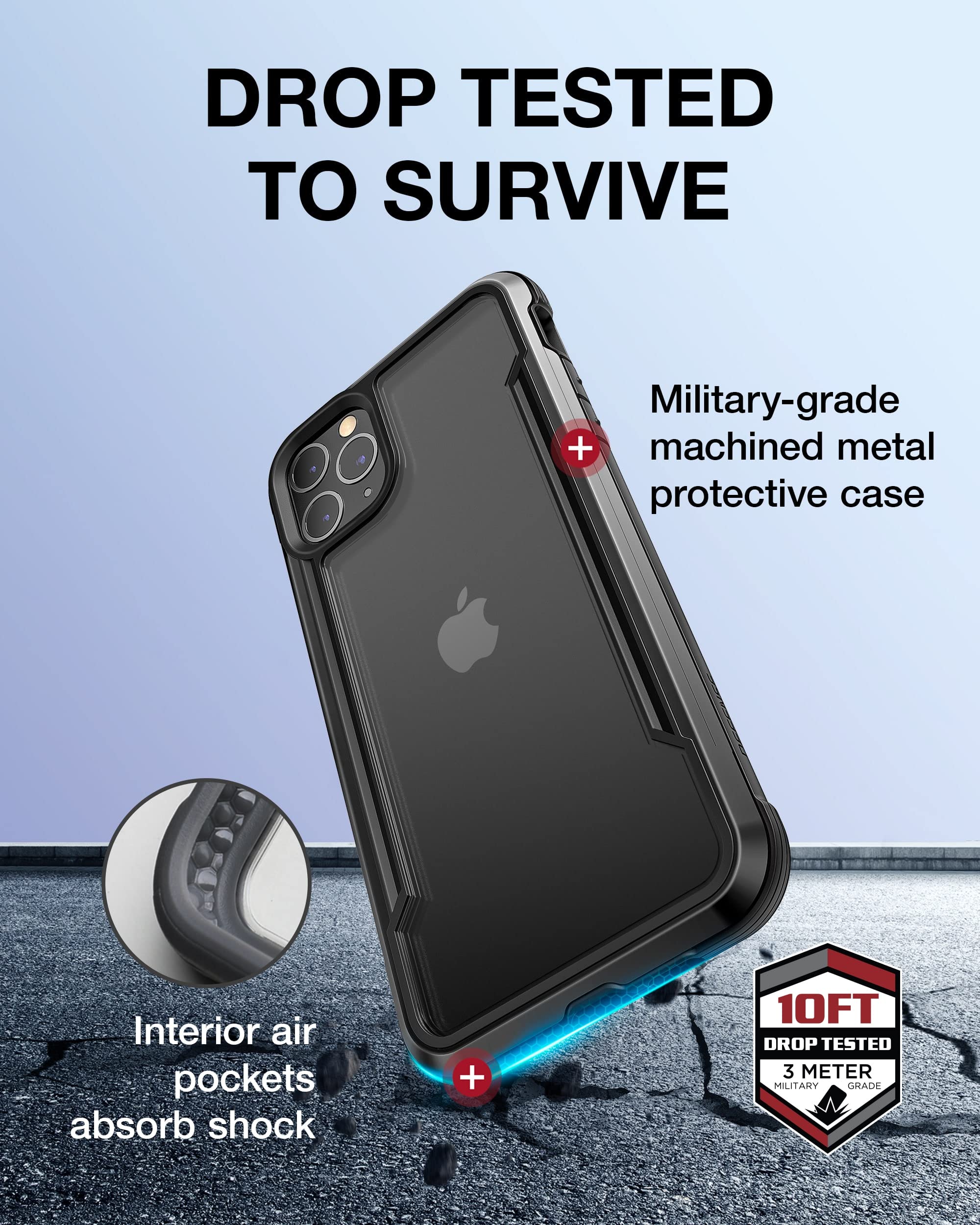 Raptic Shield iPhone 11 Pro Max: Shockproof Clear Case, 10ft Drop Tested, Durable Aluminum, Anti-Yellowing, Iridescent