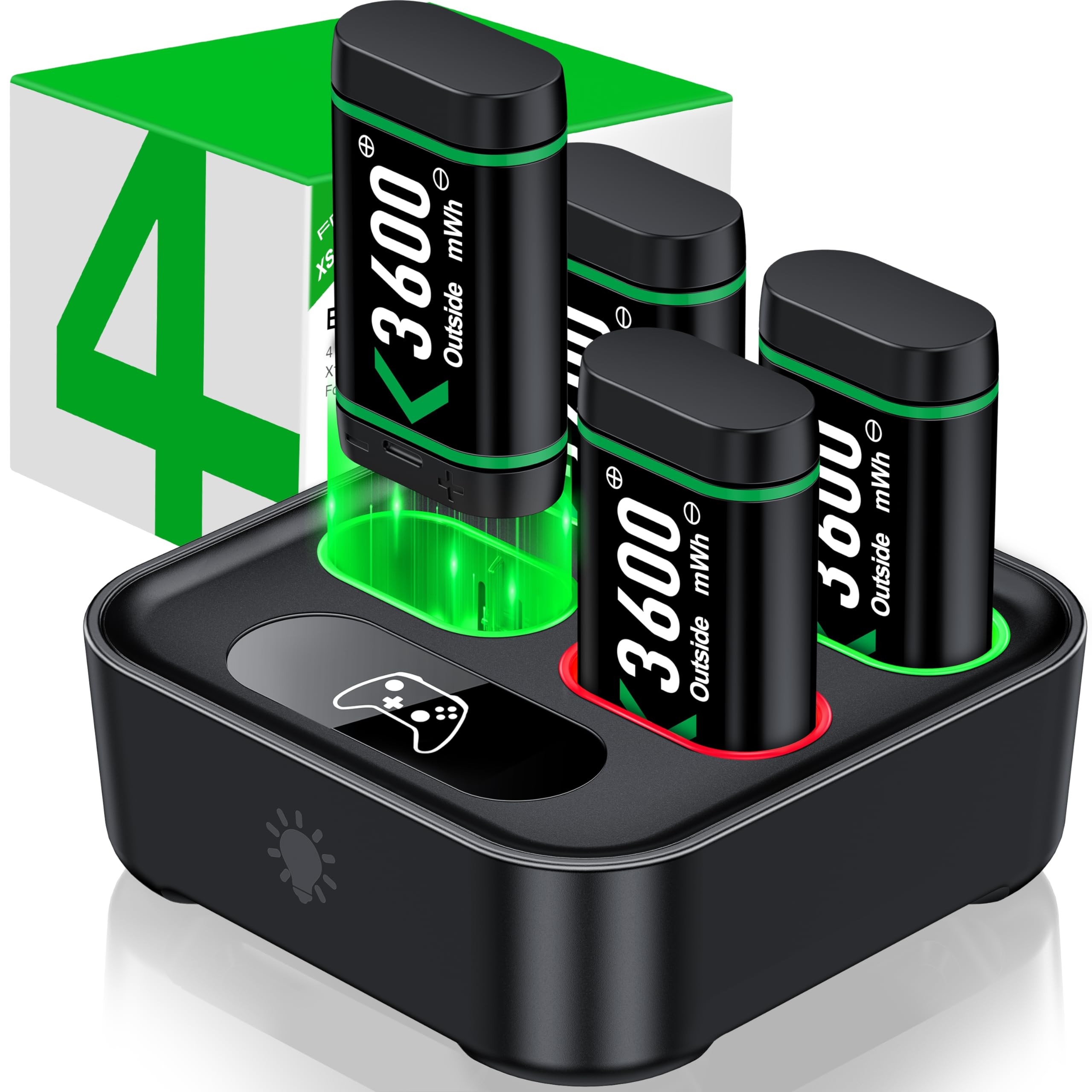 Xbox One Controller Battery Pack with 4x3600mWh Rechargeable Xbox Series X Controller Batteries, Battery Charger Station for Xbox Series S/Xbox One X/S/Elite-Xbox One Series Accessories (1500mAh)