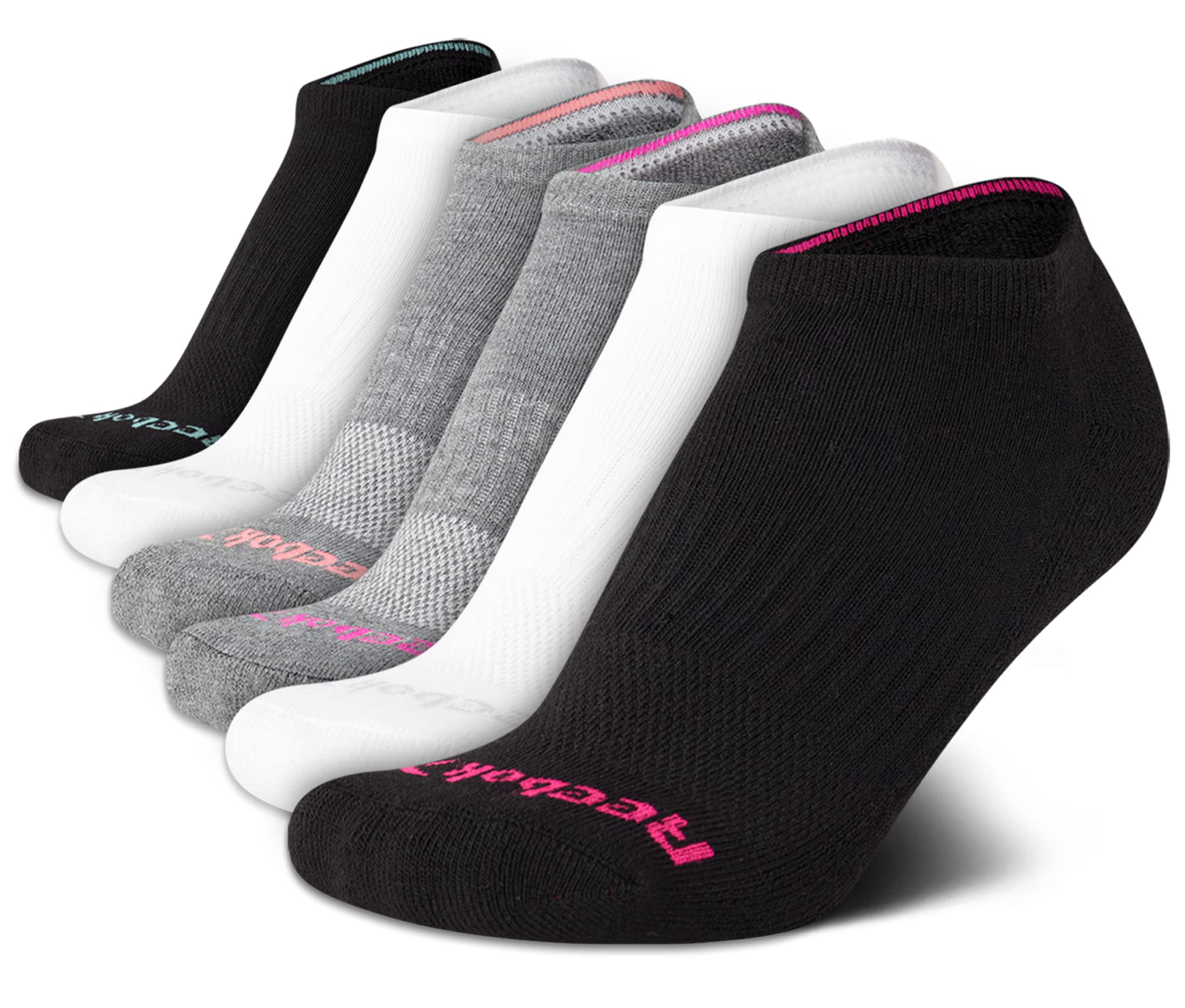 Reebok Women's Low Cut Socks - 6 Pack Performance Cushion Comfort No Show Socks - Breathable Athletic Socks for Women (4-10), Size 4-10, Black/White/Grey
