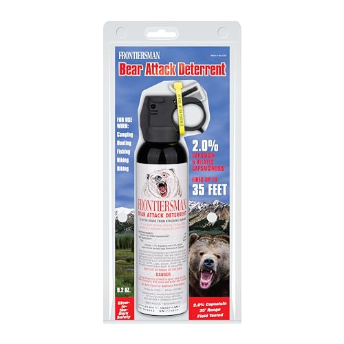 SABRE Frontiersman 9.2 fl oz. Bear Spray, Maximum Strength 2.0% Major Capsaicinoids, Powerful 35 ft. Range Bear Deterrent and Bear Horn with Locking Top