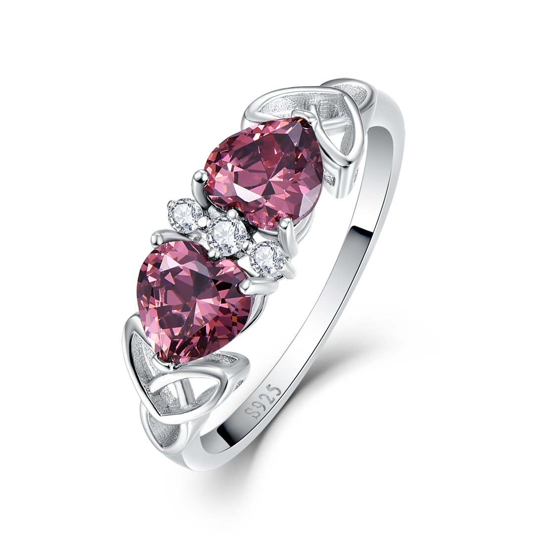 Merthus 6x6mm Heart Shape Simulated Spessartine Garnet 925 Sterling Silver Irish Trinity Celtic Knot Ring for Women Size 7