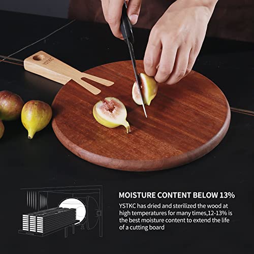 YSTKC Sapele Wood Cutting Board for Kitchen,Solid Wooden Charcuterie Board with Handle,13" Chopping Board,Serving Borad for Cutting Steak,Cheese,Fruits and Vegetable