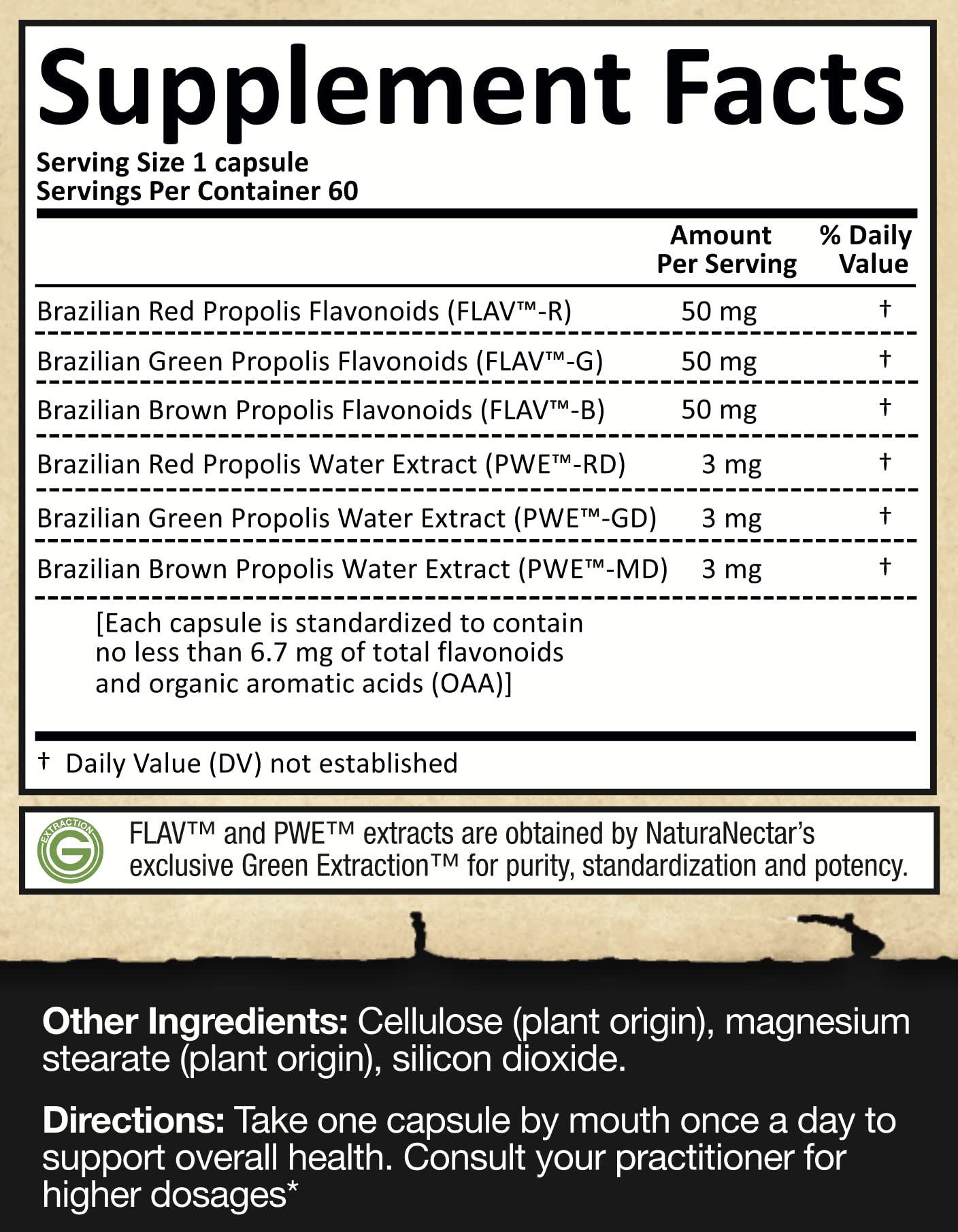 NaturaNectar Ultimate Bee Propolis | NSF Contents Certified | Premium Red, Green, Brown Brazilian Propolis | with Flavonoids and PWE | Ethical Beekeeping & Naturally Sourced | 60 veggie capsules