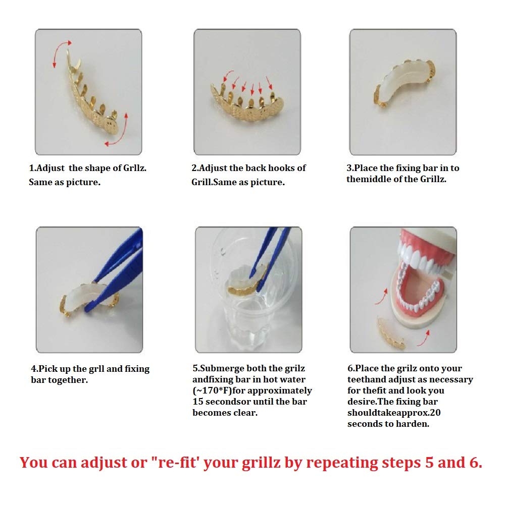 OOCC 18k Gold Plated Iced Out Grills with Diamond Hip Hop Teeth Grillz Caps Top and Bottom Set for Your Teeth (Golden)