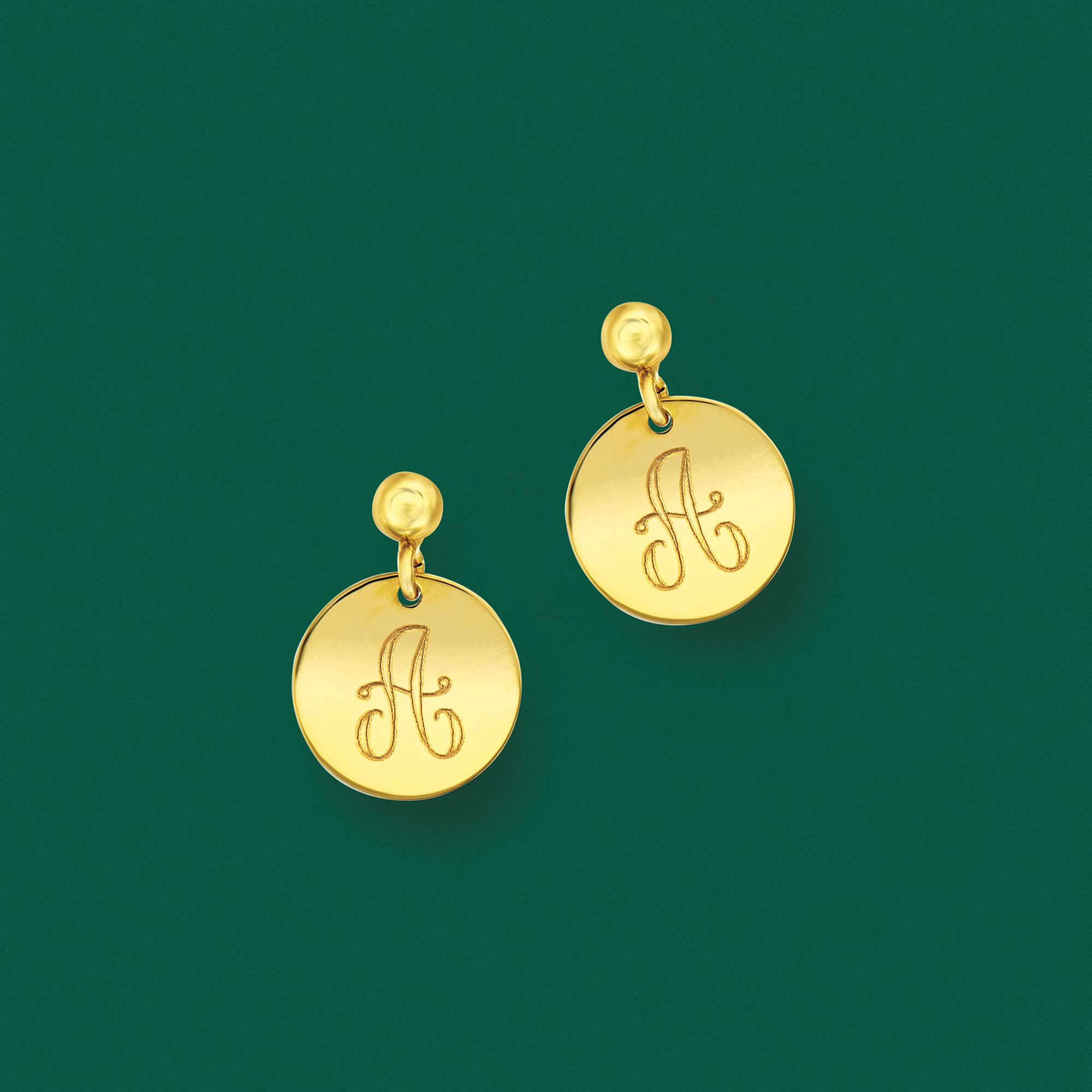 Ross-Simons Italian 14kt Yellow Gold Personalized Disc Drop Earrings