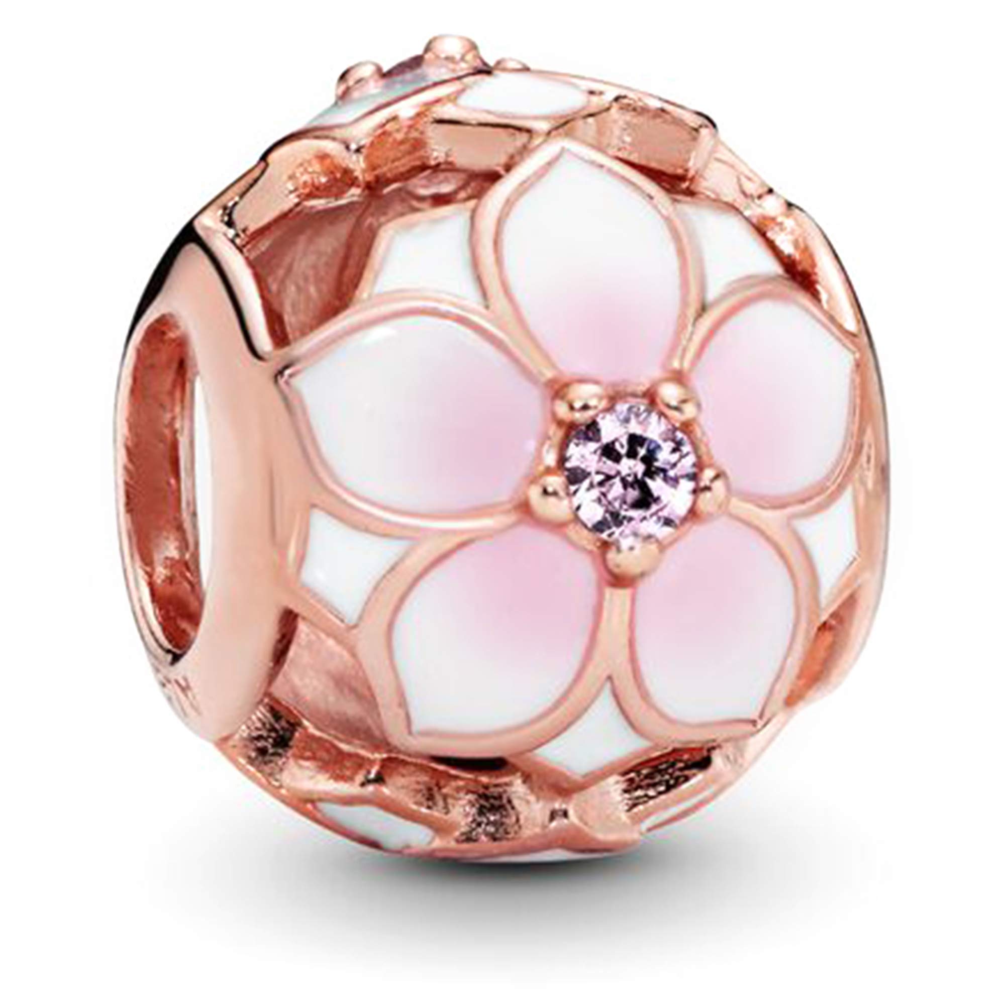 PANDORA Jewelry Openwork Pink Magnolia Bloom Crystals Charm in Rose