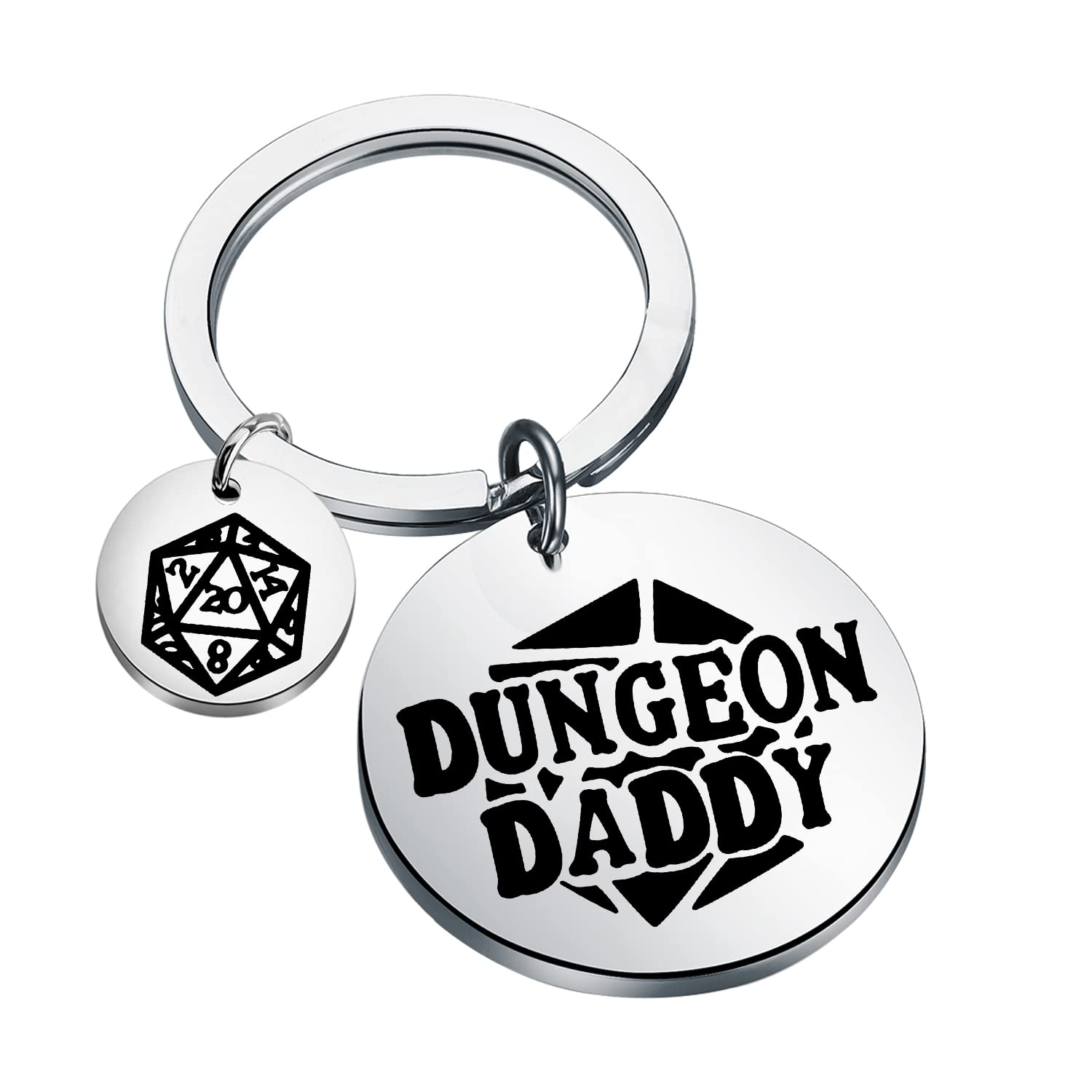 TIIMG D&D Game D20 Keychain D&D Players Gift Dungeon Daddy Keychain for Gamer Dad (DUNGEON DADDY US)