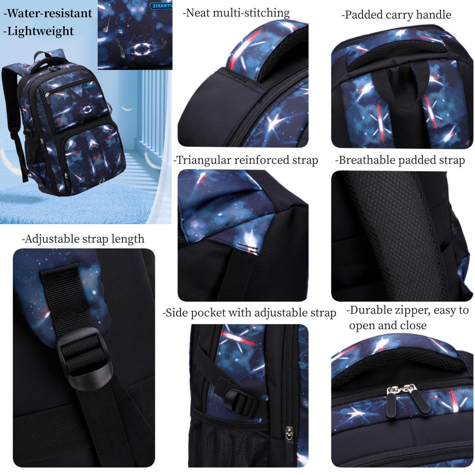 MITOWERMI Boys Rolling Backpacks Kids'Luggage Wheeled Bags Kids Trolley School Bags Space-Starry Sky Roller Bookbag with 6 Wheels