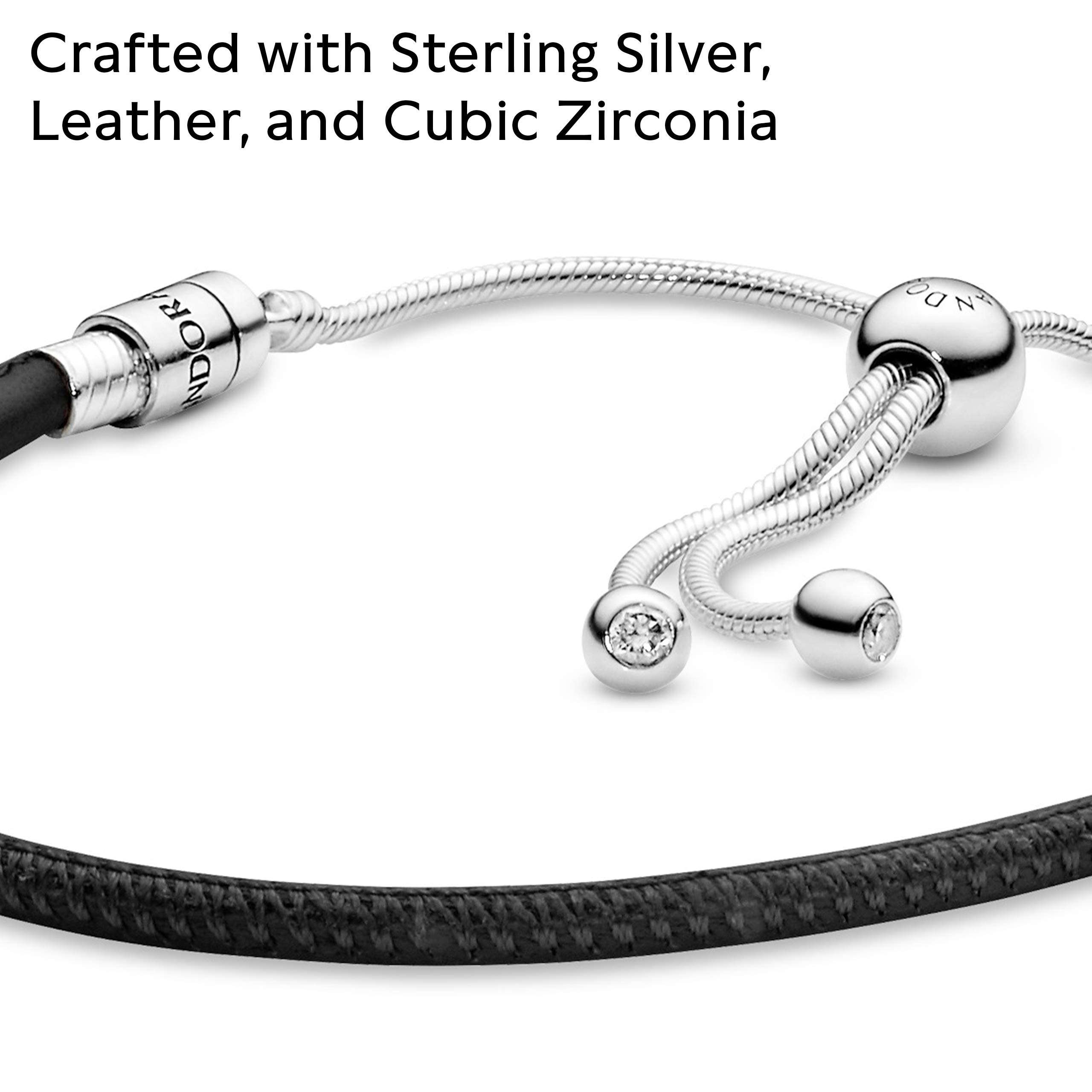 Pandora Jewelry Double Leather Cubic Zirconia Bracelet in Sterling Silver, 11", No Box